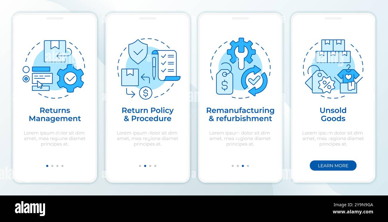 Reverse logistics processes blue onboarding mobile app screen Stock Vector Image & Art - Alamy