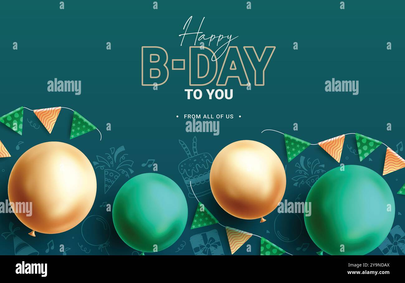 Birthday vector background design. Happy bday greeting card with yellow ...