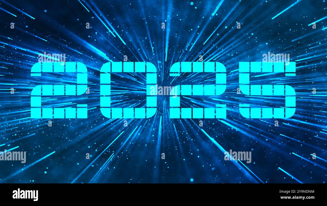 2025 digits over various graphic elements on blue digital technology ...