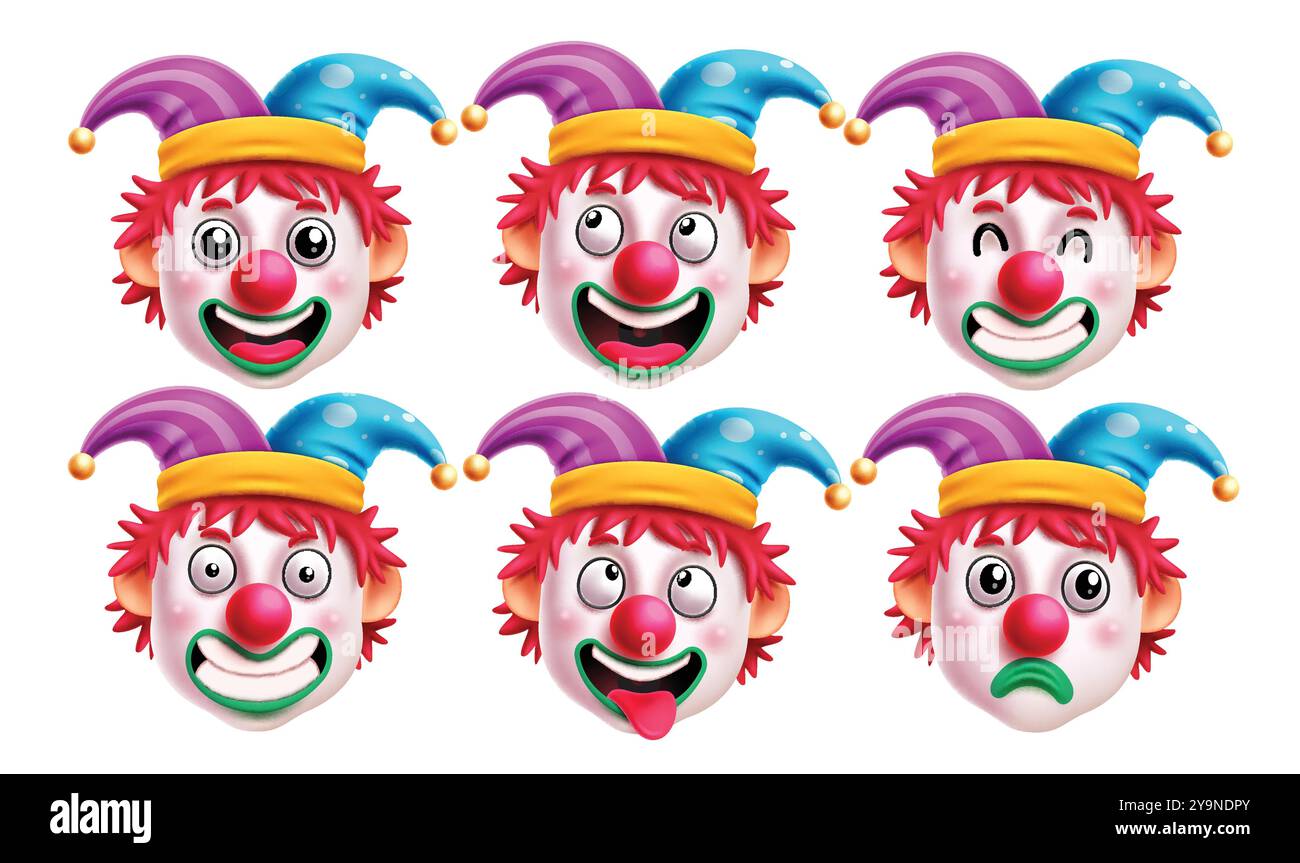 Birthday clown character vector set design. Clown birthday head ...