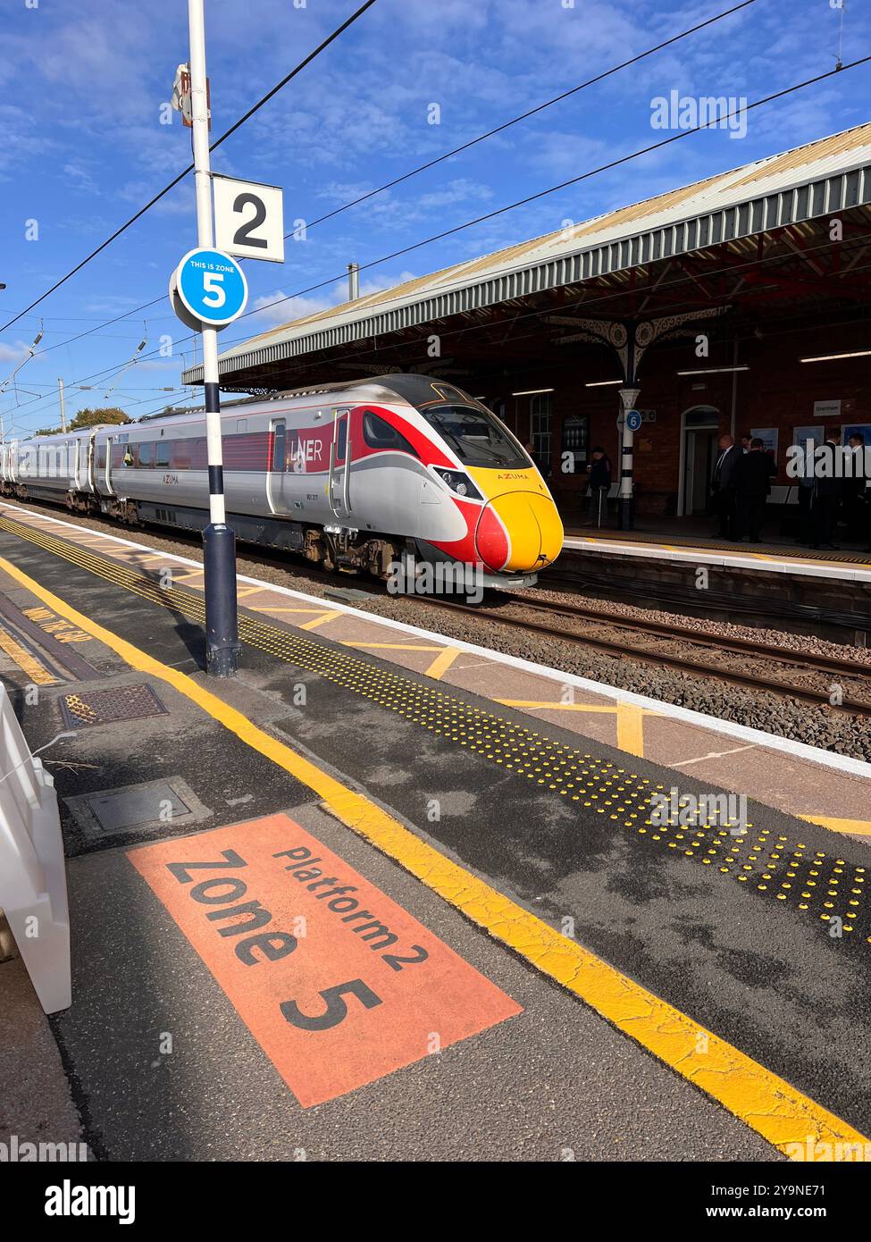 LNER Azuma train passing through Grantham Station, Lincolnshire ...