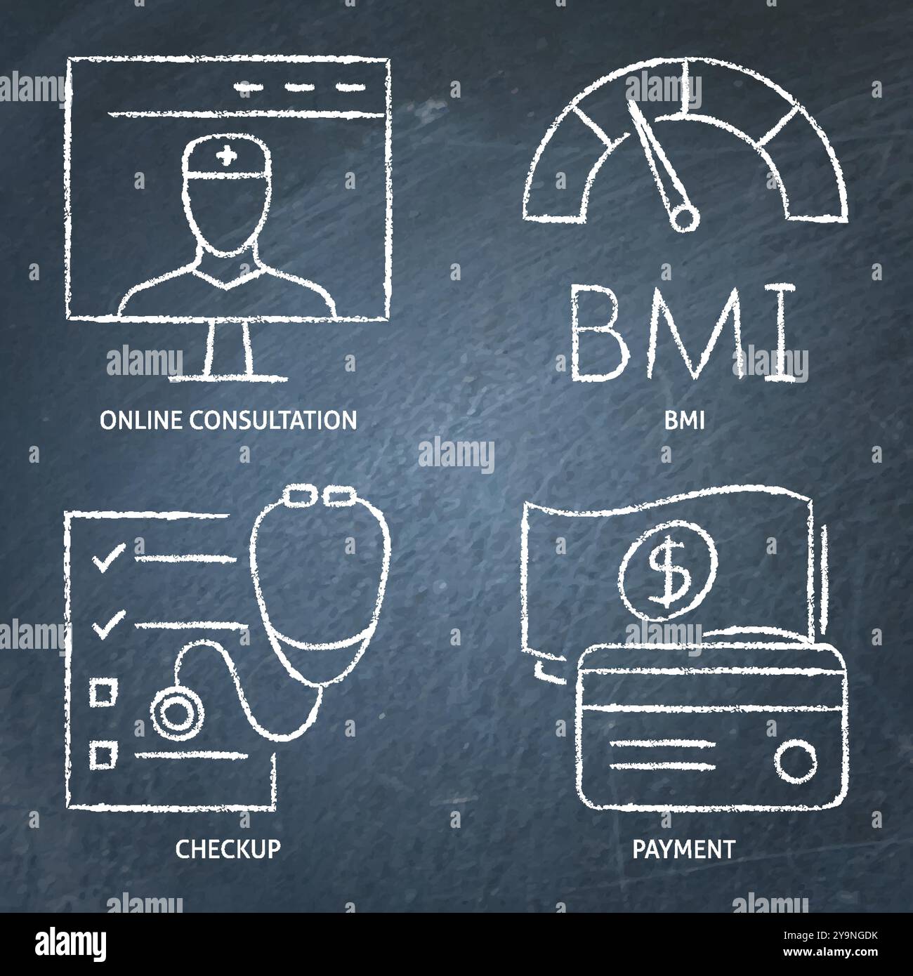 Doctor consultation chalkboard icon set. Telemedicine, medical ...