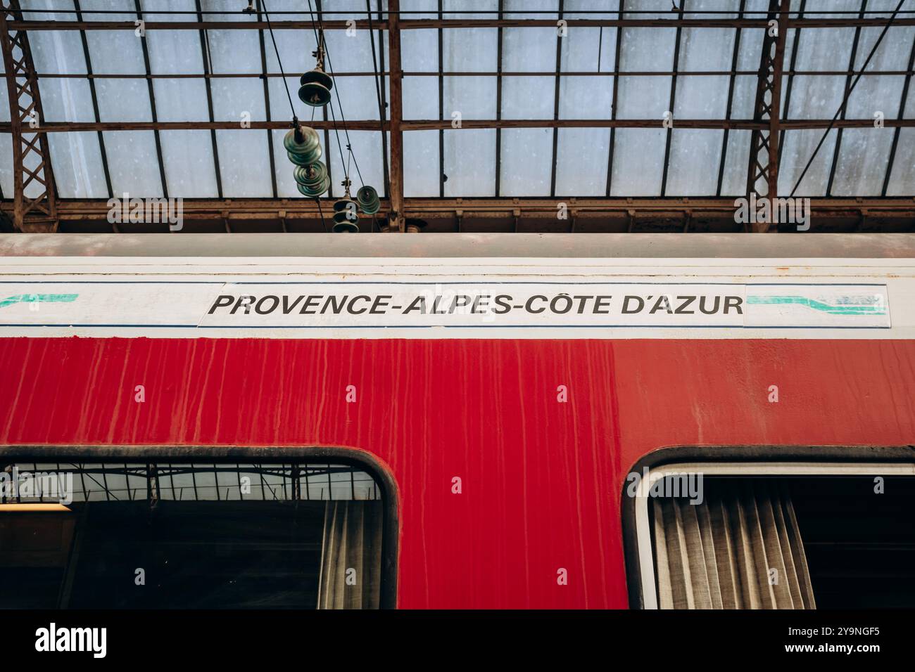 Nice, France - August 31, 2024: Vintage SNCF train at Nice Ville ...