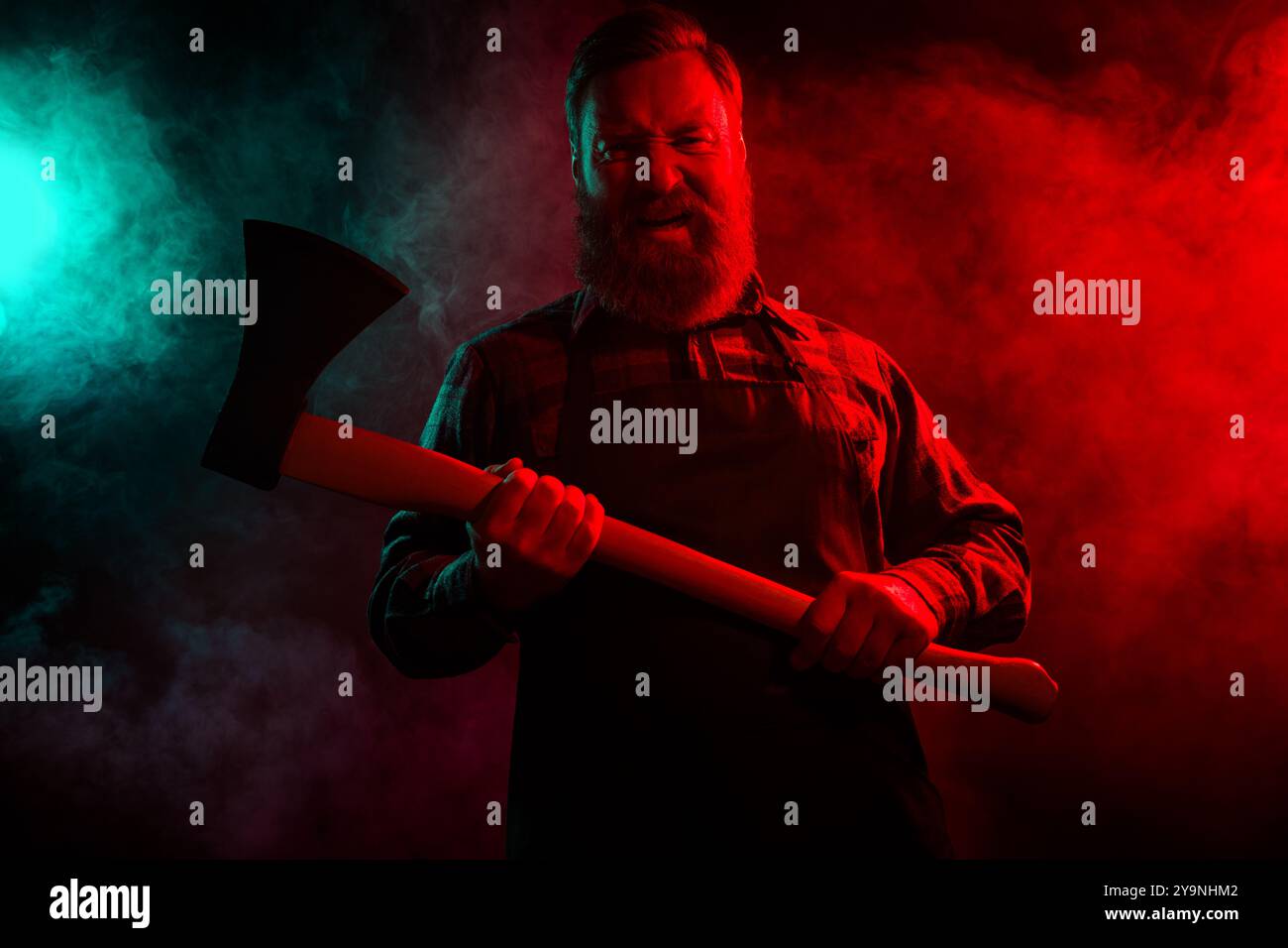 Photo of halloween male character scary maniac bloodthirsty butcher ...
