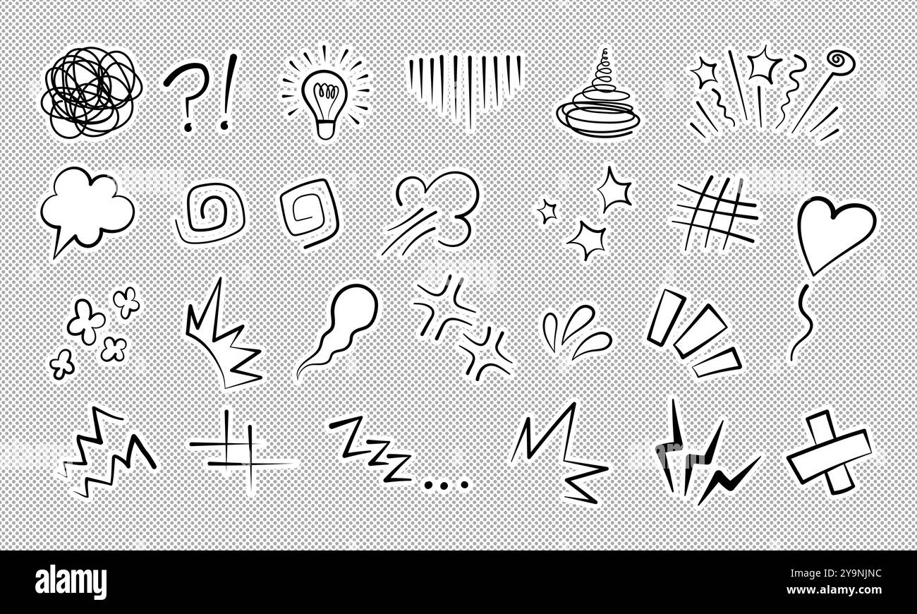 Manga or anime comic emoticon element graphic effects hand drawn doodle ...