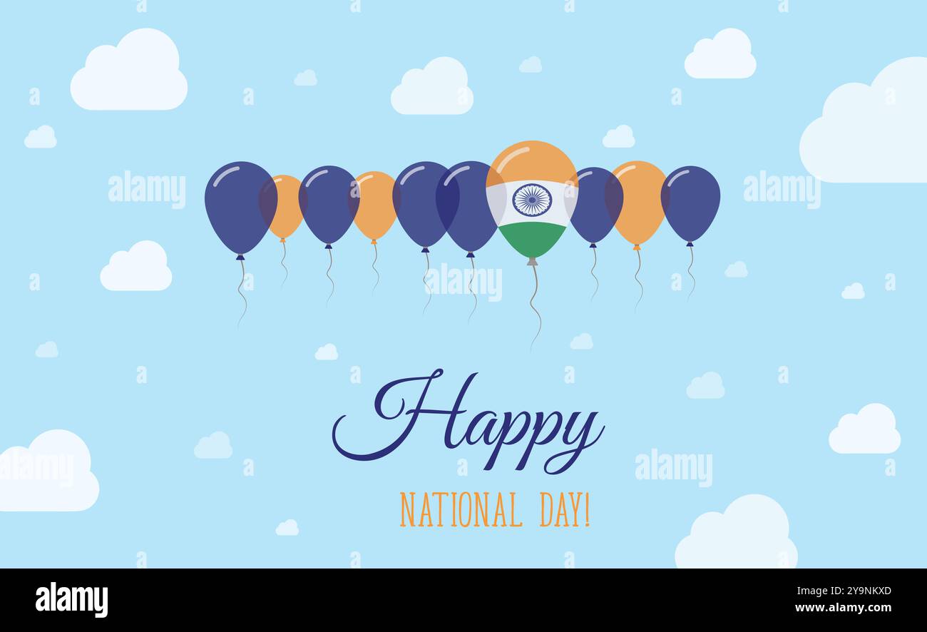 India Independence Day Sparkling Patriotic Poster. Row of Balloons in ...