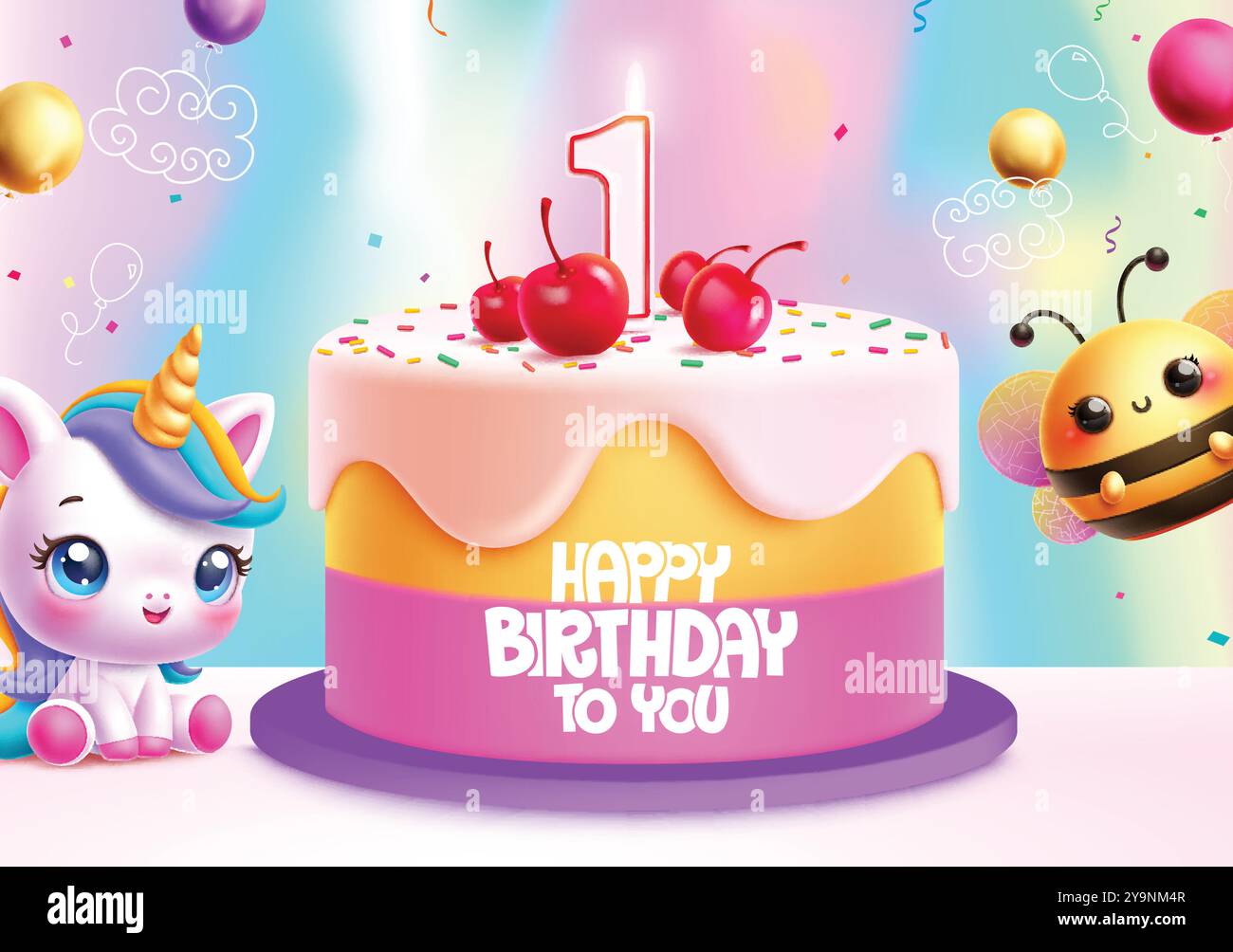 Birthday cake vector design. Happy birthday greeting text in colorful ...