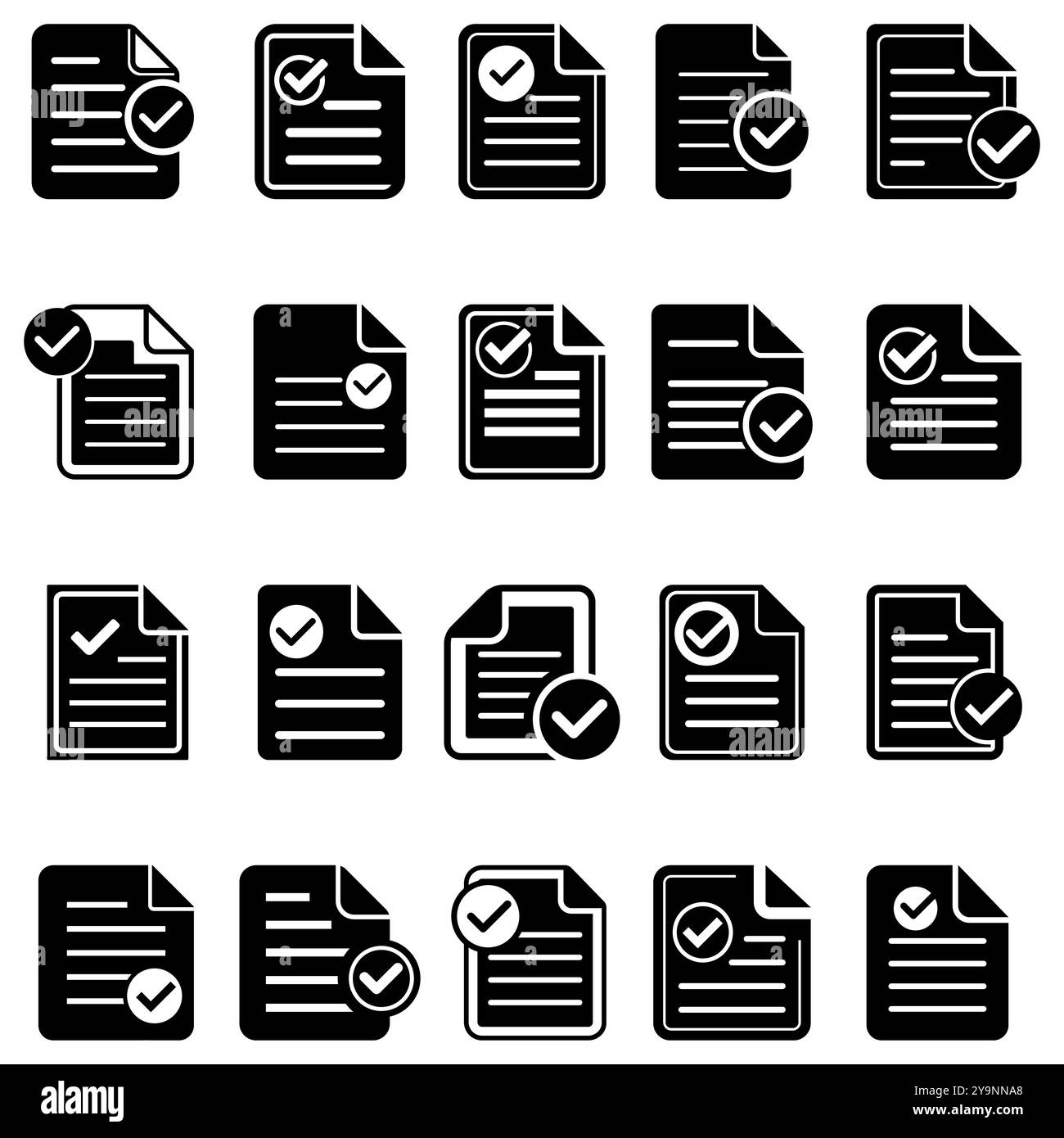 Paper documents icons. Set of black Checklist icons isolated on white ...