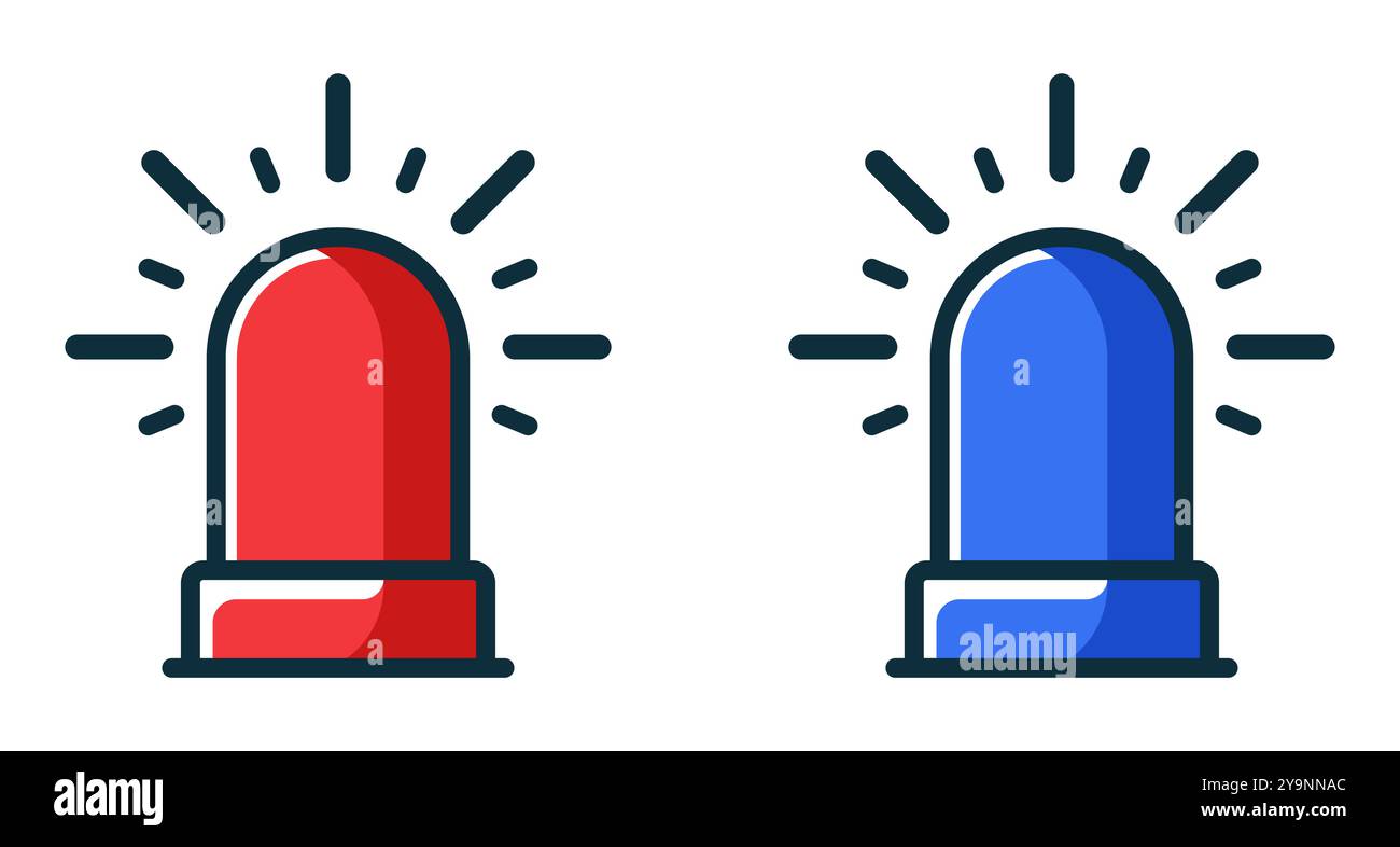 Emergency flashers siren icon. Set of red and blue emergency siren ...