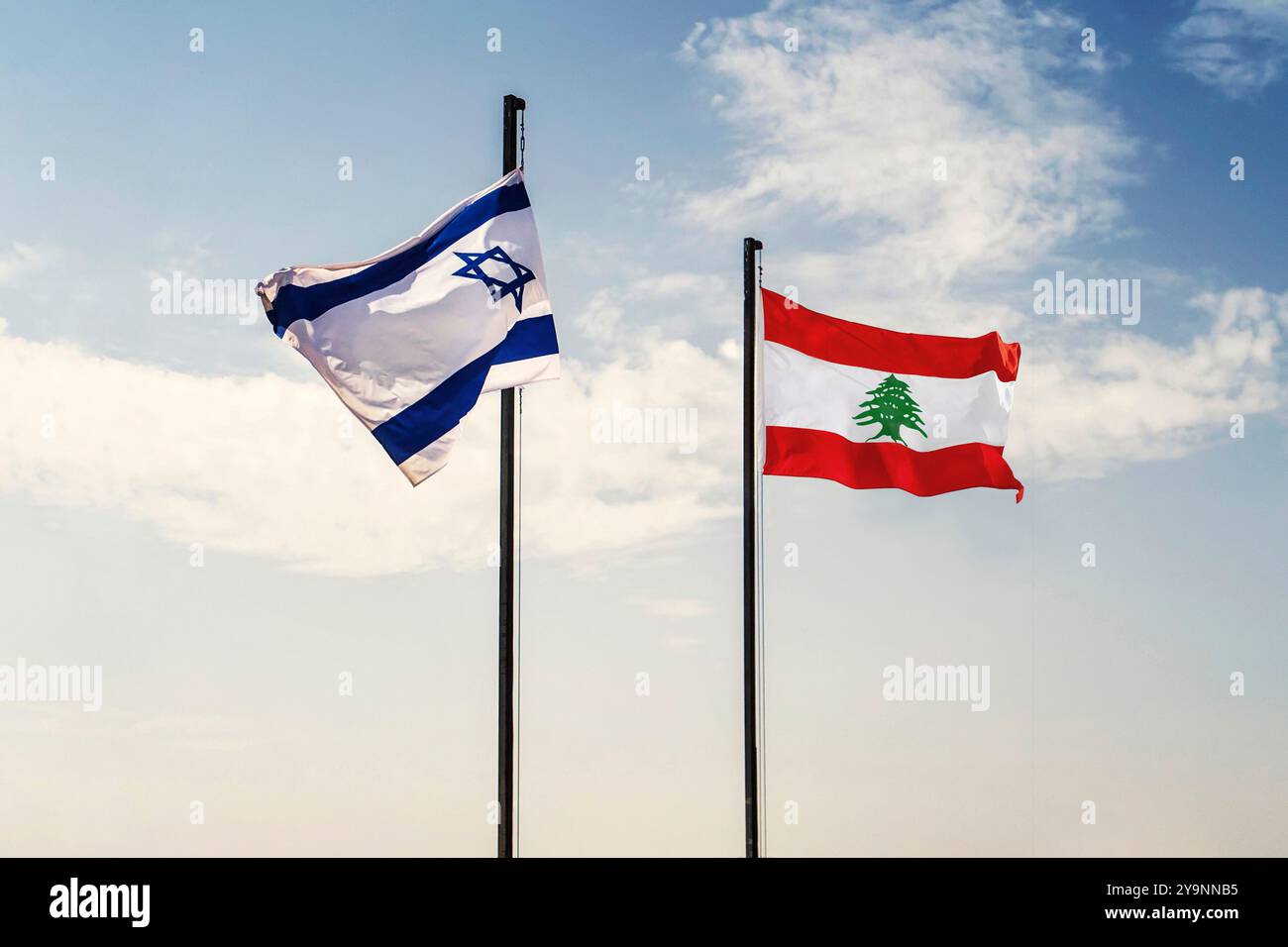 Concept of a Conflict between Isreal and the Lebanon. flags of Lebanese ...