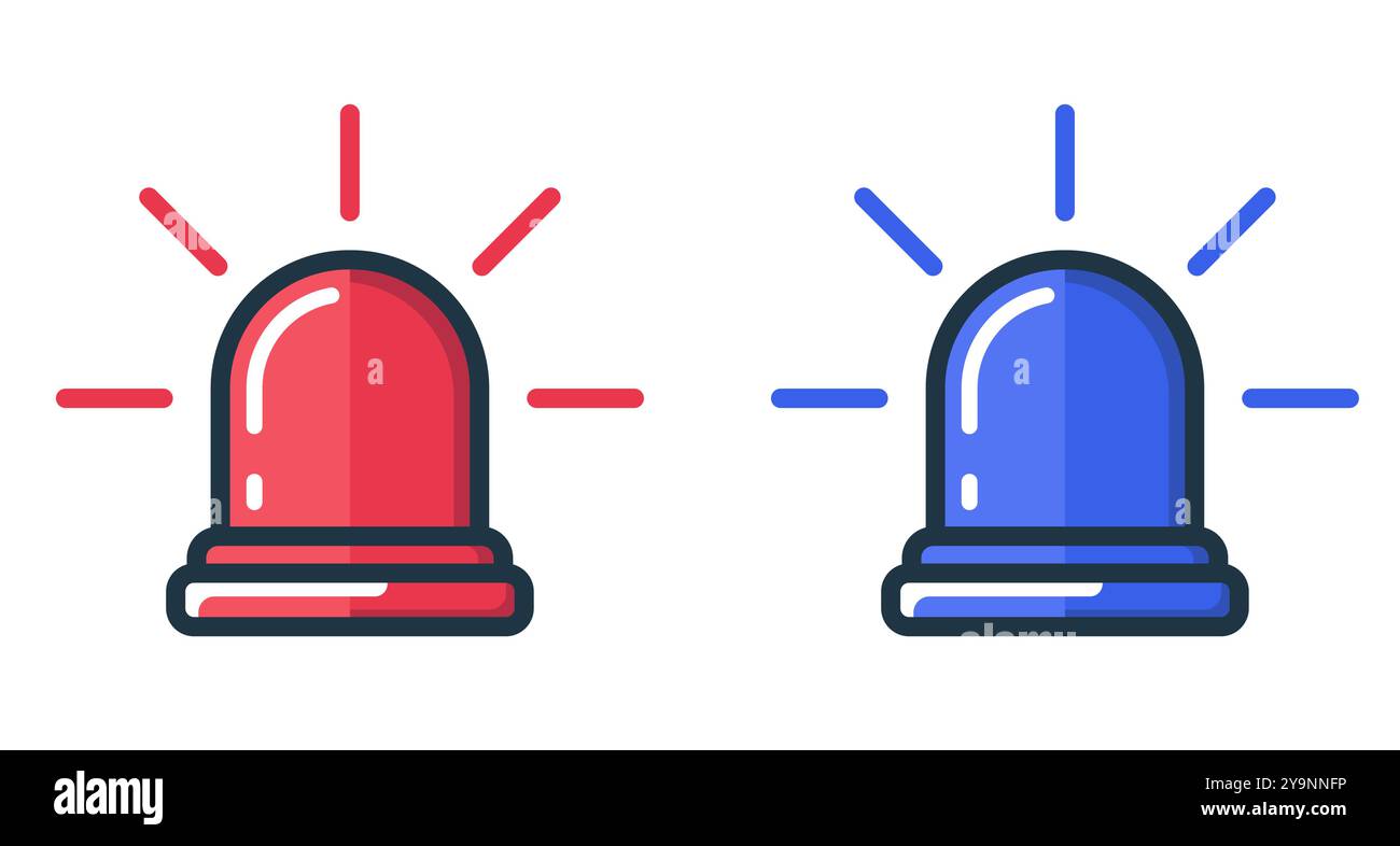 Emergency flashers siren icon. Set of red and blue emergency siren ...