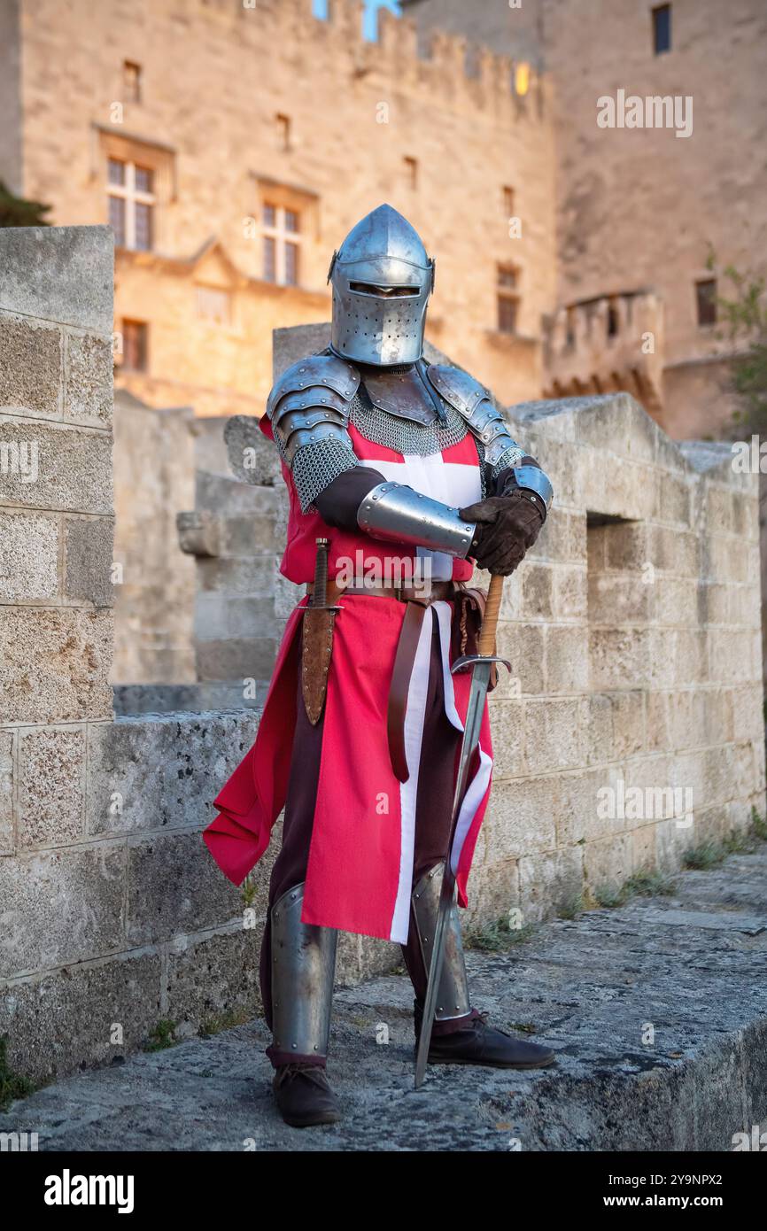A member of the Rhodes Medieval Rose Association Knights' Swords Team ...