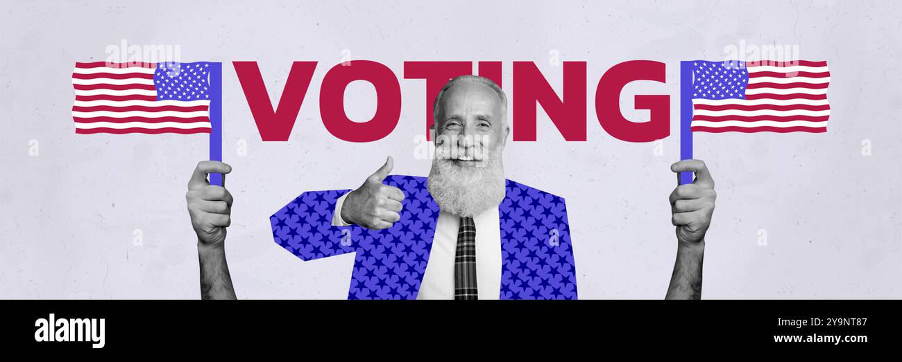 Collage image of smiling handsome man use vote national president ...