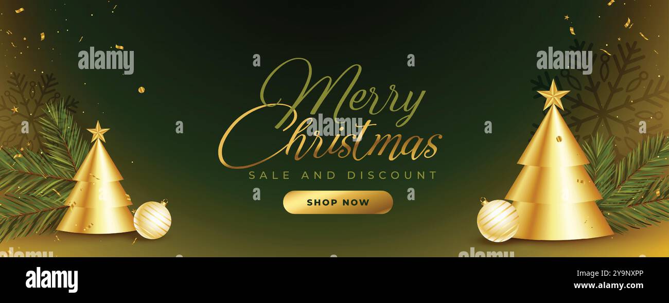 merry christmas shopping banner with golden tree design Stock Vector ...