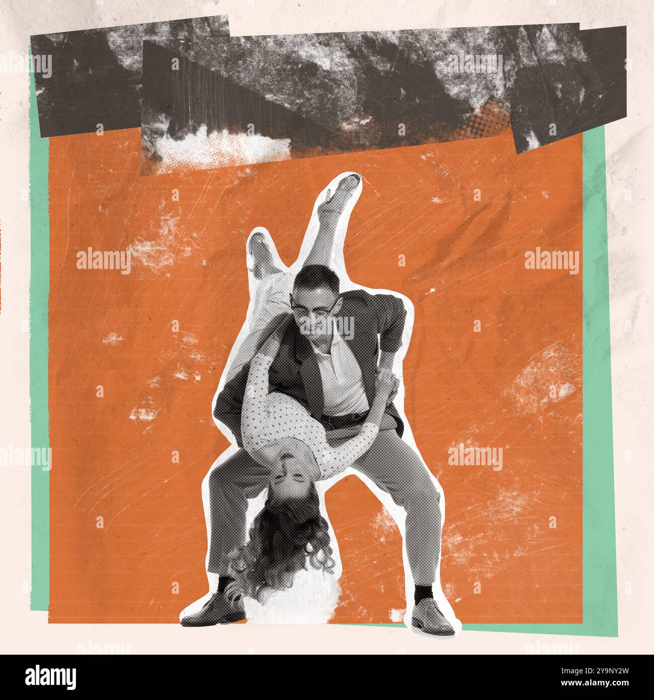 Lively dance of Lindy Hop. Young man and woman in retro clothes dancing ...