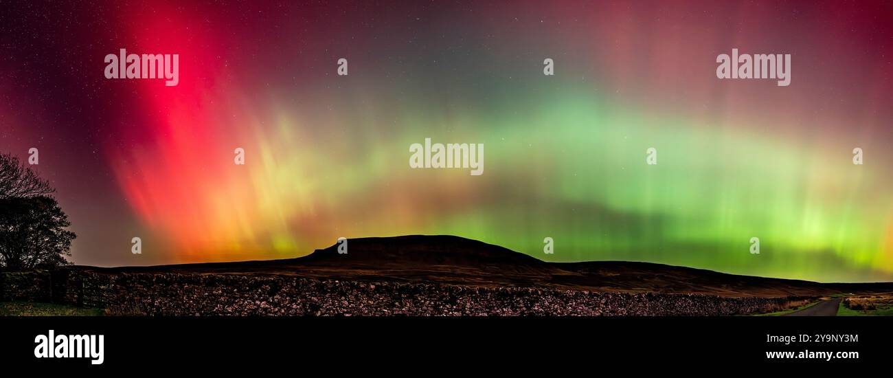 Panoramic image of the northern lights, aurora borealis, displaying ...