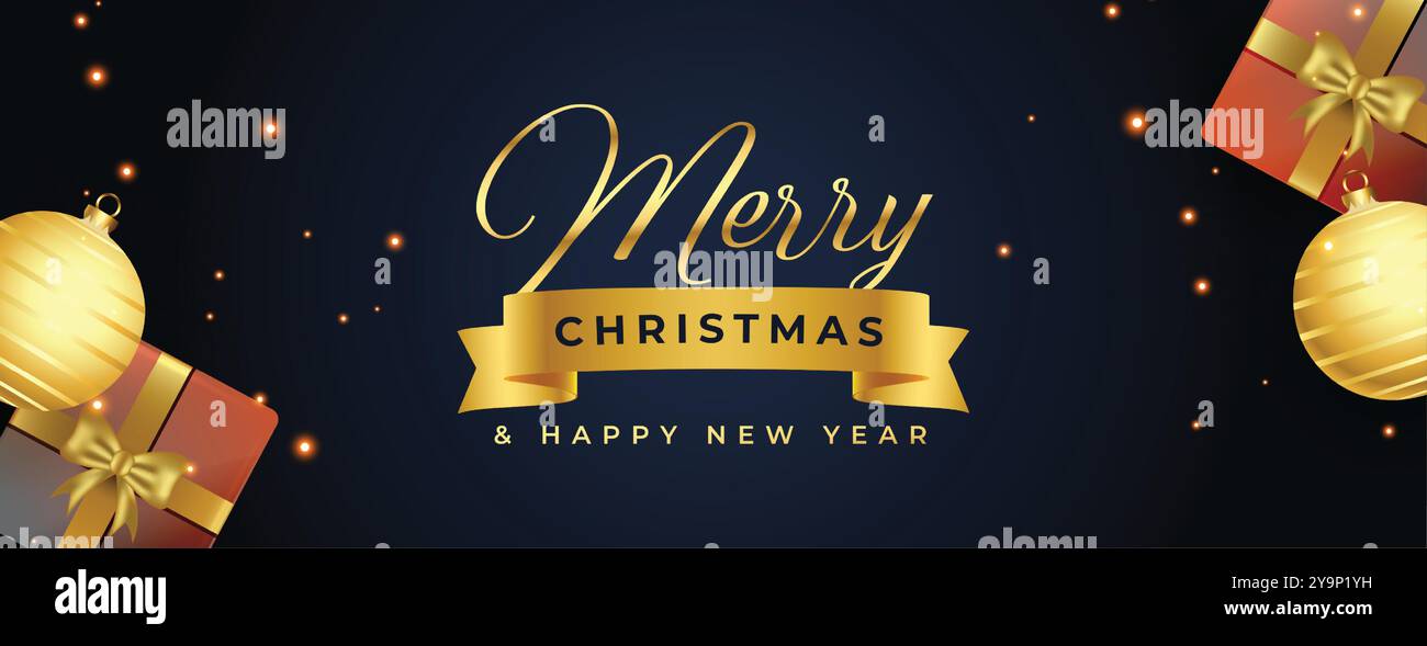 merry christmas banner design in golden elements Stock Vector Image ...