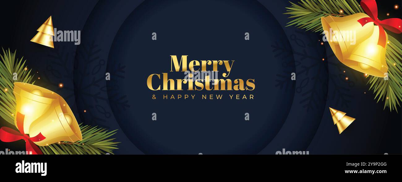 merry christmas wide lovely banner with 3d bell design Stock Vector ...