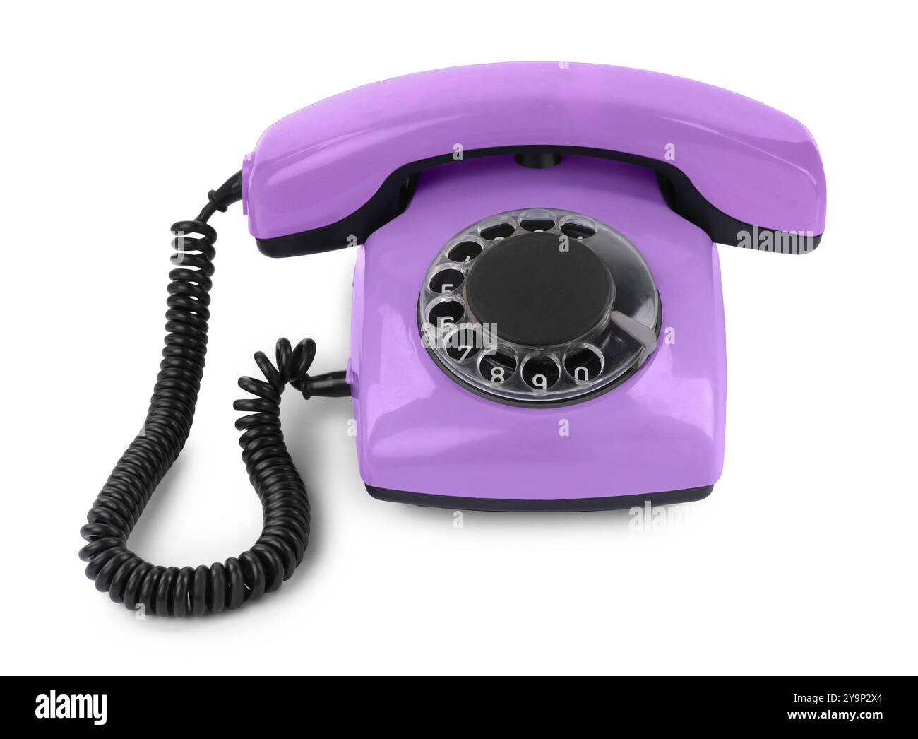 Old violet telephone with rotary dial isolated on white Stock Photo - Alamy