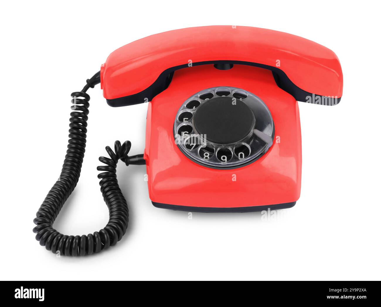 Old red telephone with rotary dial isolated on white Stock Photo - Alamy