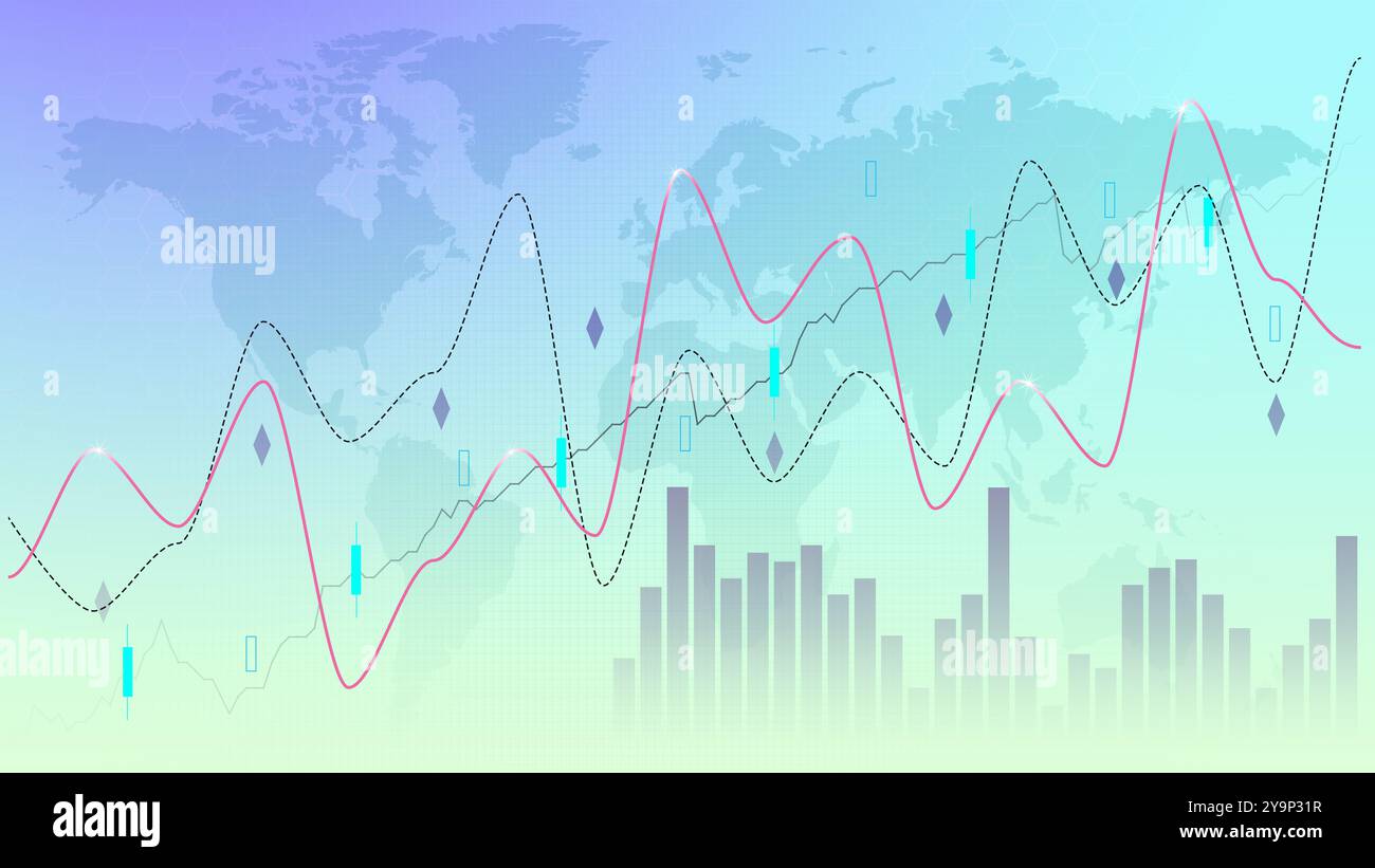 Financial trading. Graphs and world map on gradient background ...