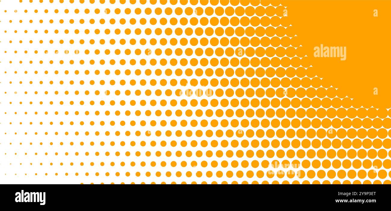 A vibrant halftone pattern features varying sizes of circles in shades ...