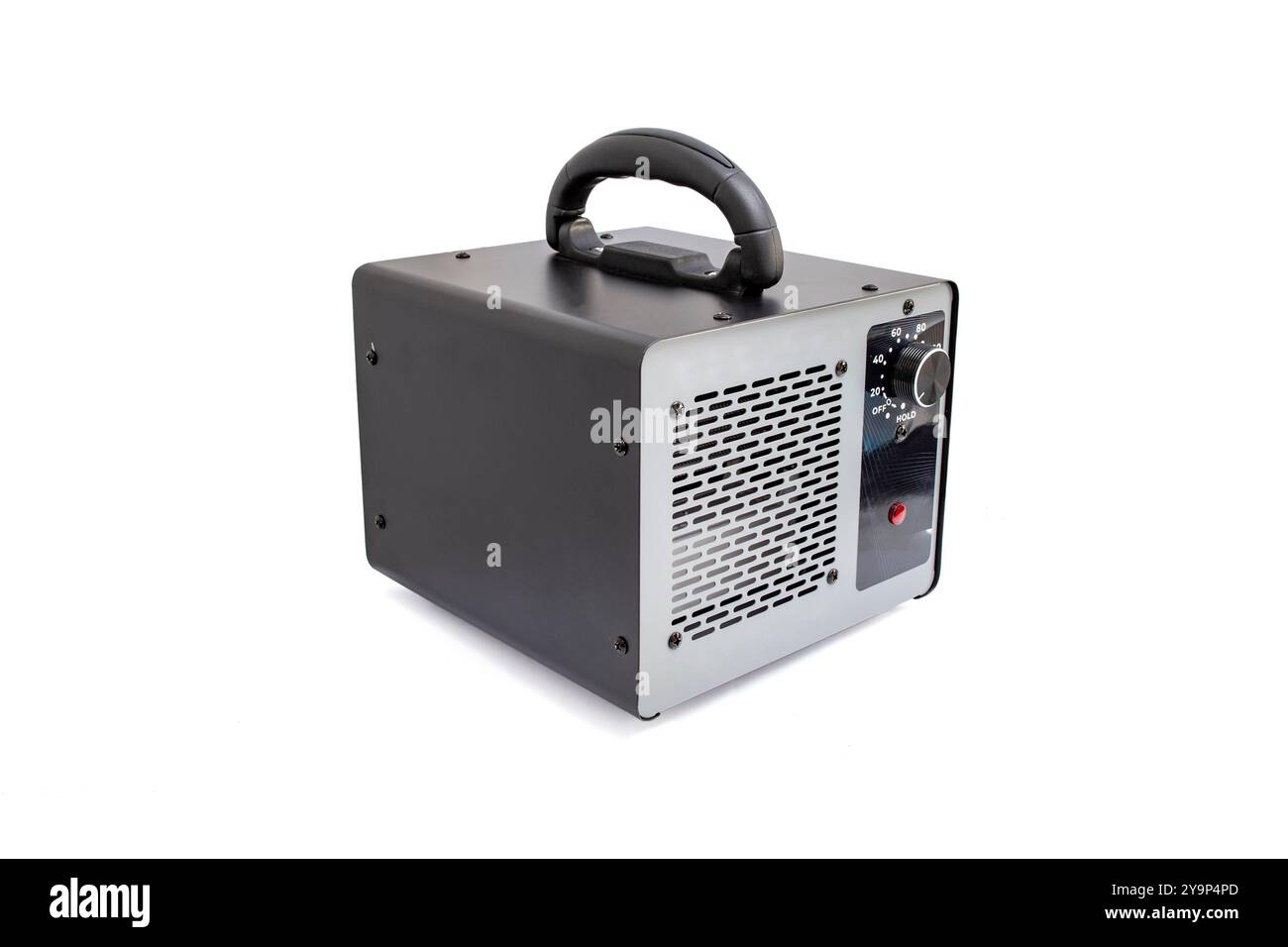 Ozone generator with a timer and black metal case, isolated on white ...