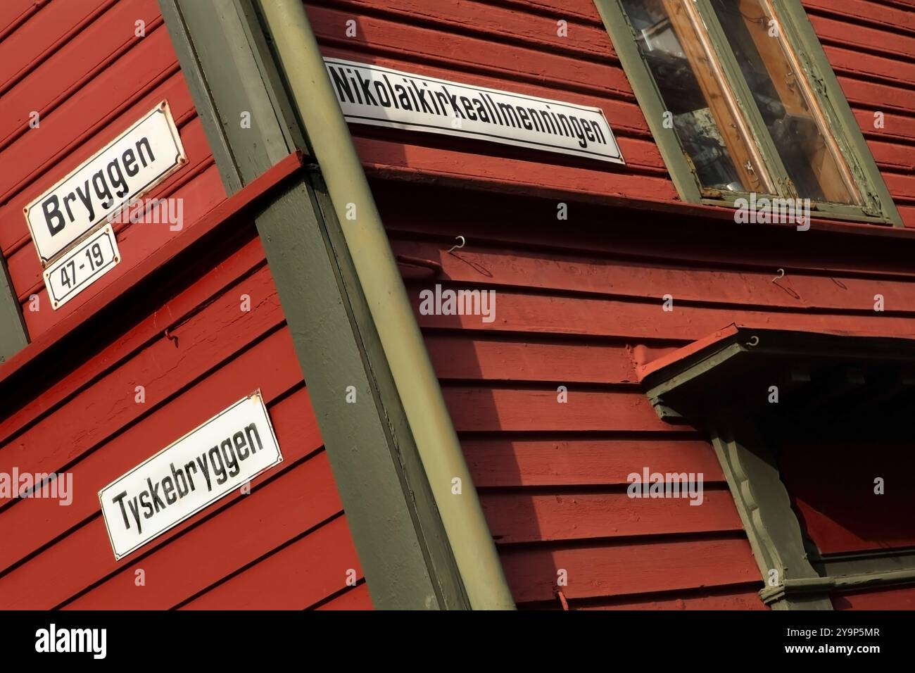 Traditional timber building at the Hanseatic Wharf, Bryggen, Bergen ...