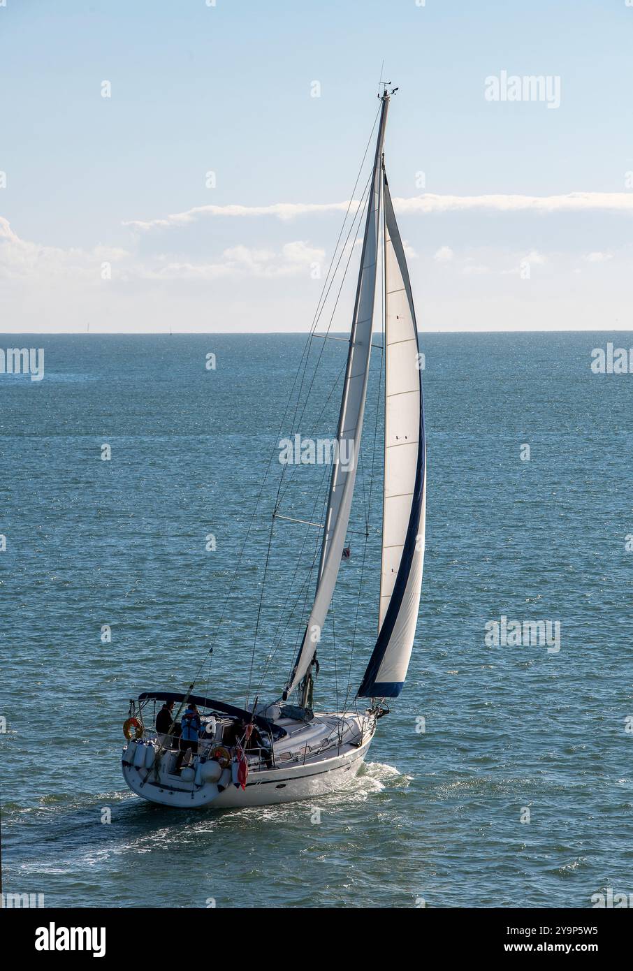 large ocean-going sailing yacht under full sail close hauled on a port ...