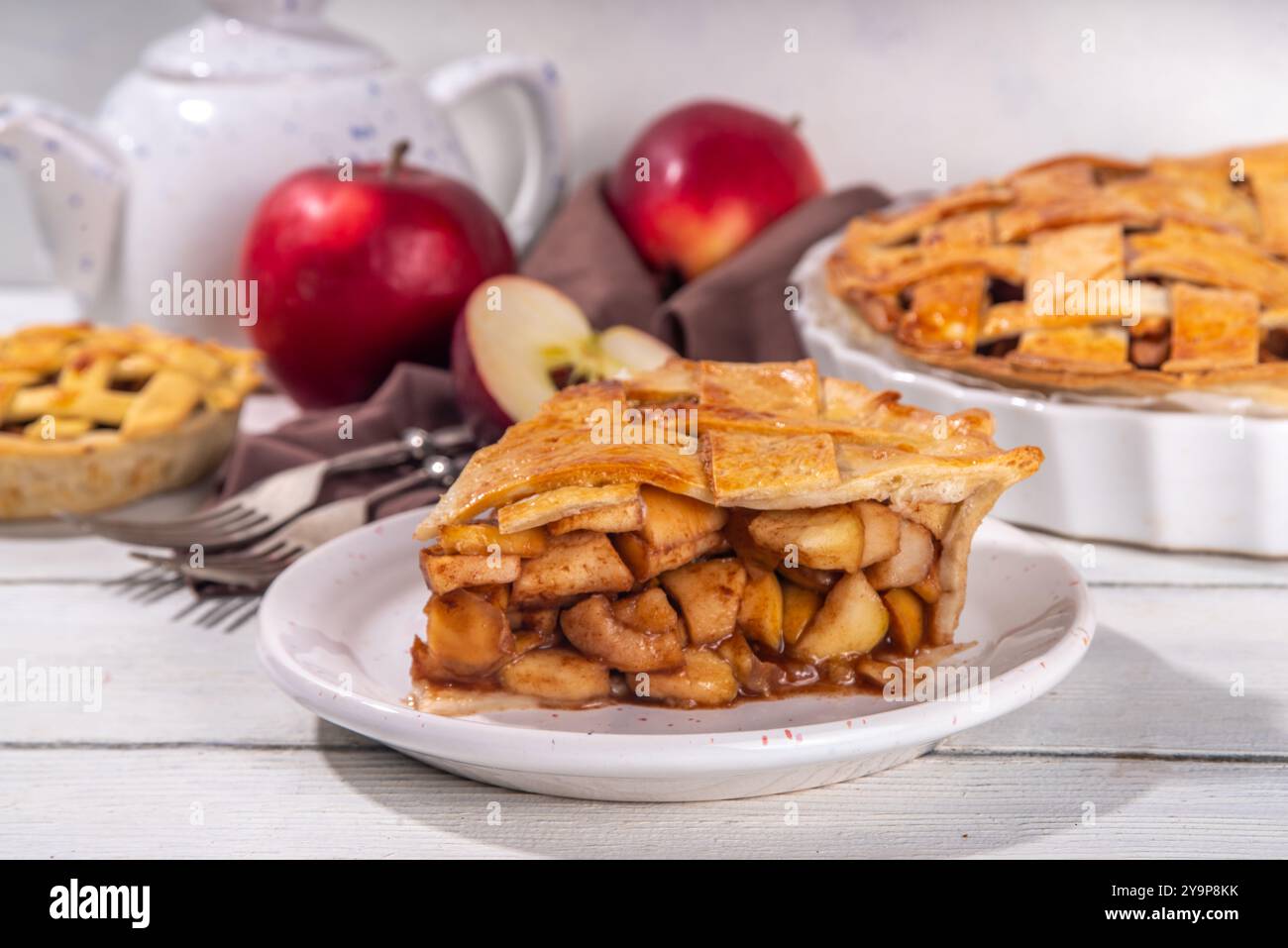 Traditional autumn apple pie. Sweet Thanksgiving dinner, fall seasonal ...