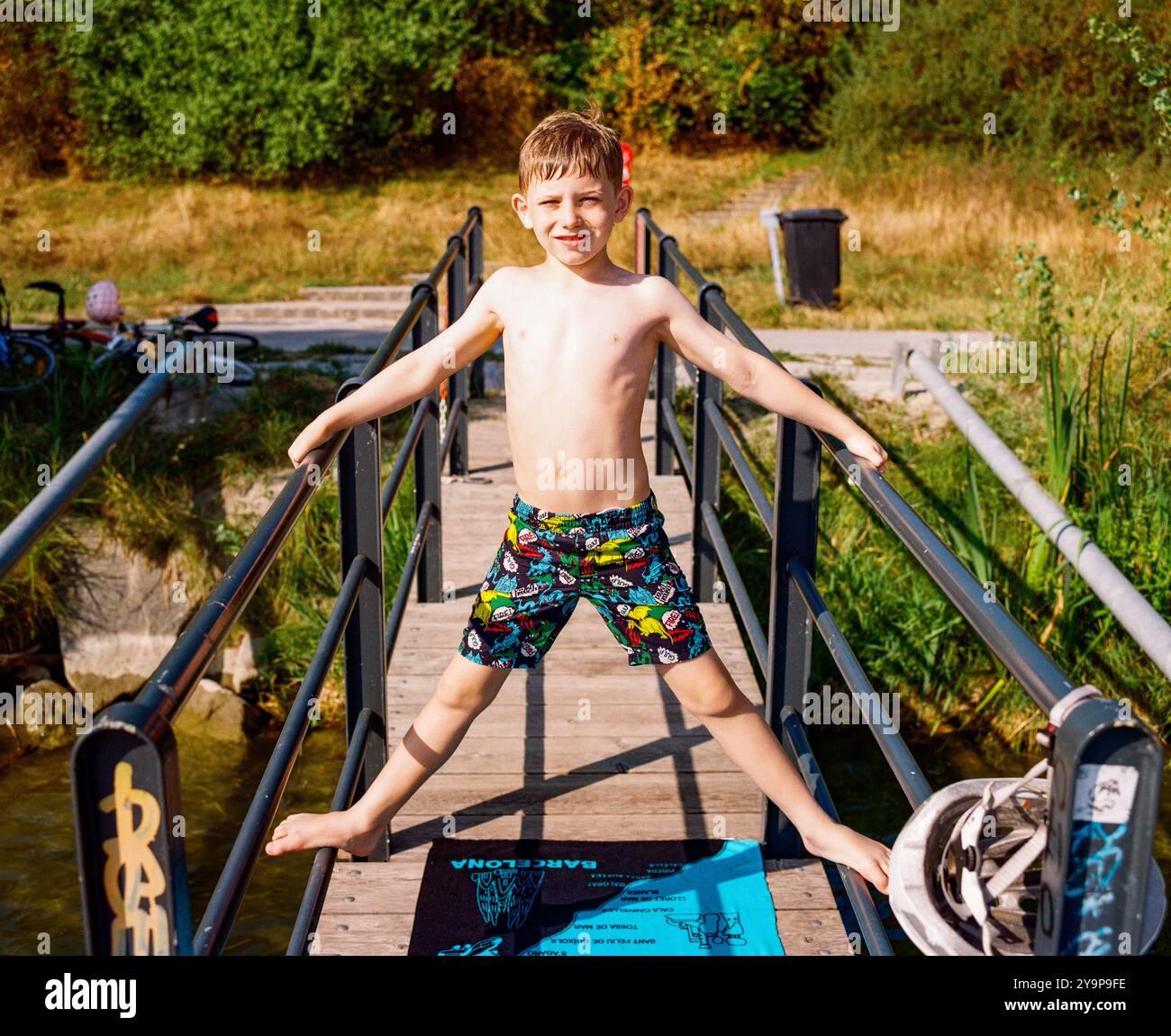 Eight Year old boy Swimming in the New Danube ,Neue Donau, Vienna, Austria, Europe Stock Photo ...