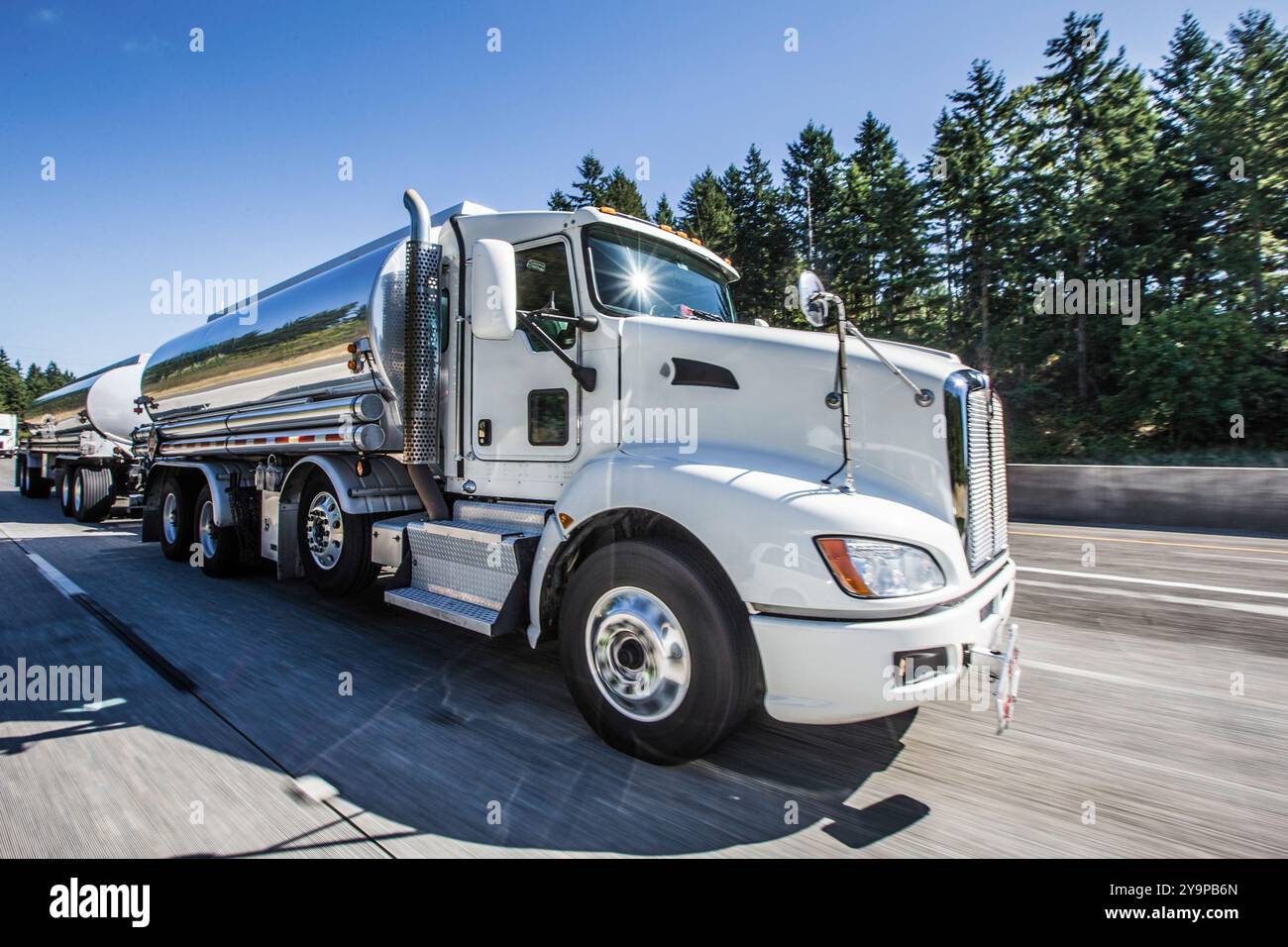 Fuel delivery truck enroute to gas station Stock Photo - Alamy