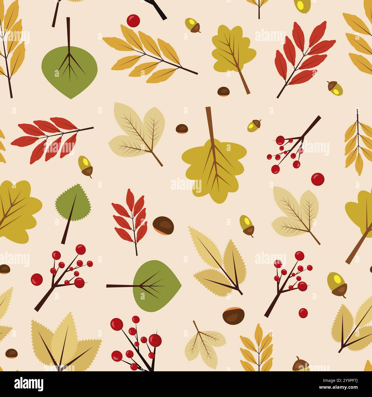 Seamless autumn pattern with leaves, acorns, berries Stock Vector Image ...