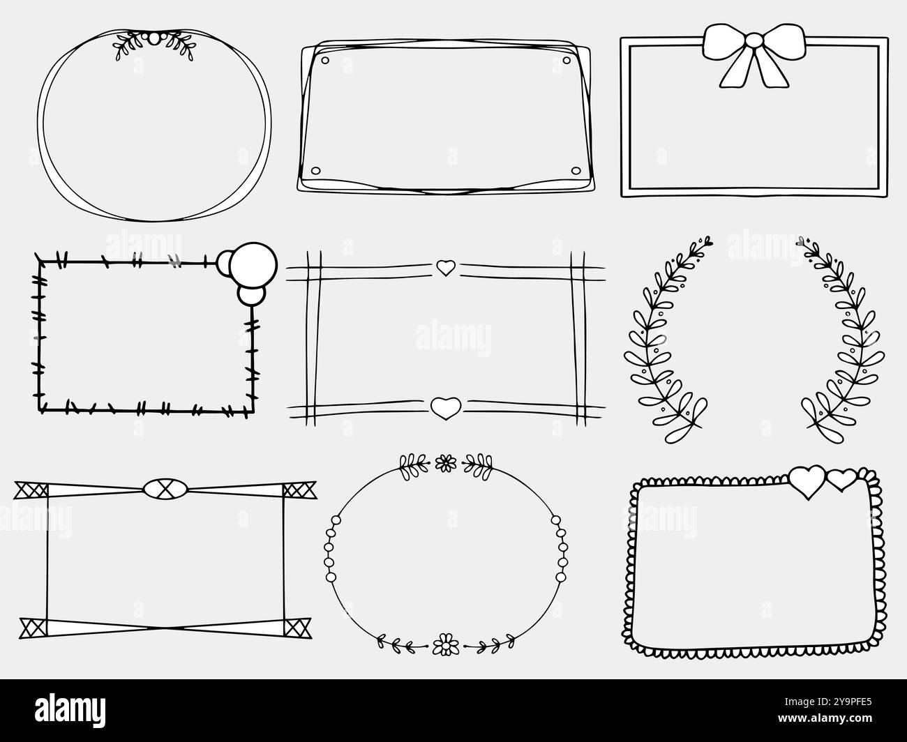 Set of simple frames doodle vector different style. Curve borders ...
