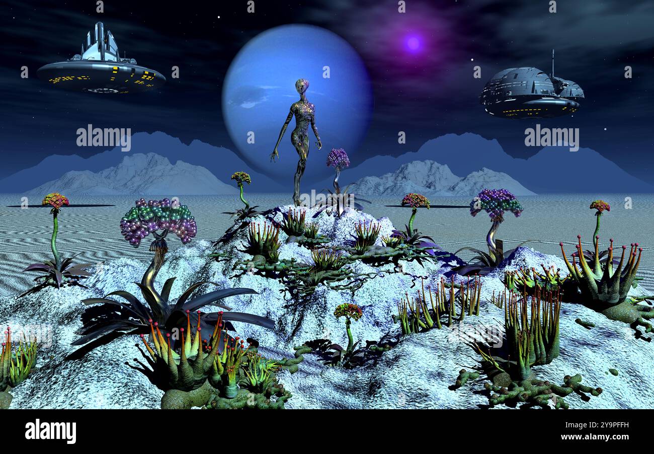 An Alien Exoplanet With A Native Civilization Stock Photo - Alamy