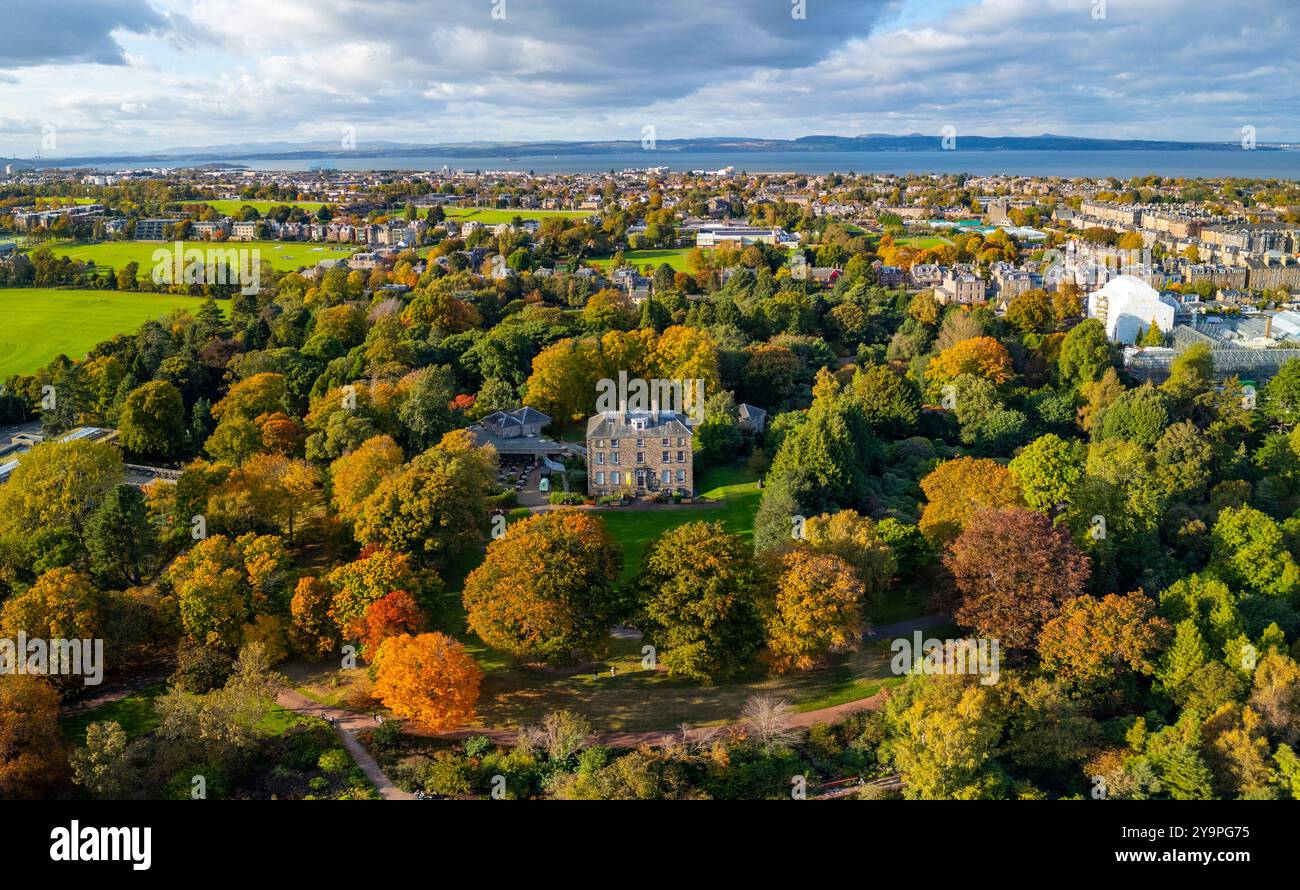 Aerial view of Inverleith House in Royal Botanic Garden with trees in ...