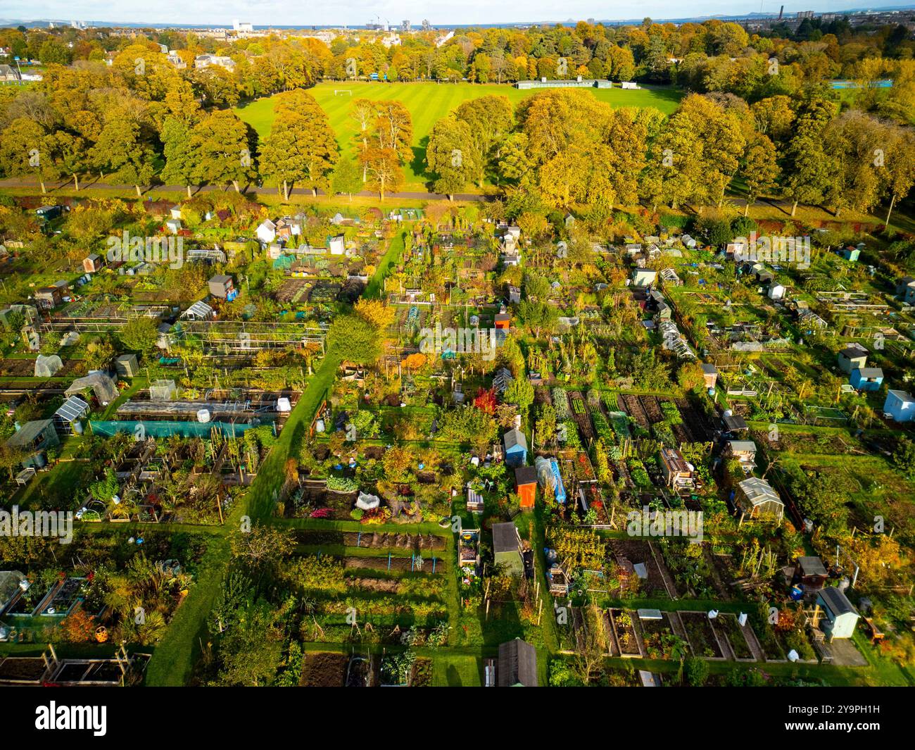 Aerial view of Inverleith allotments Edinburgh, Scotland, UK Stock ...