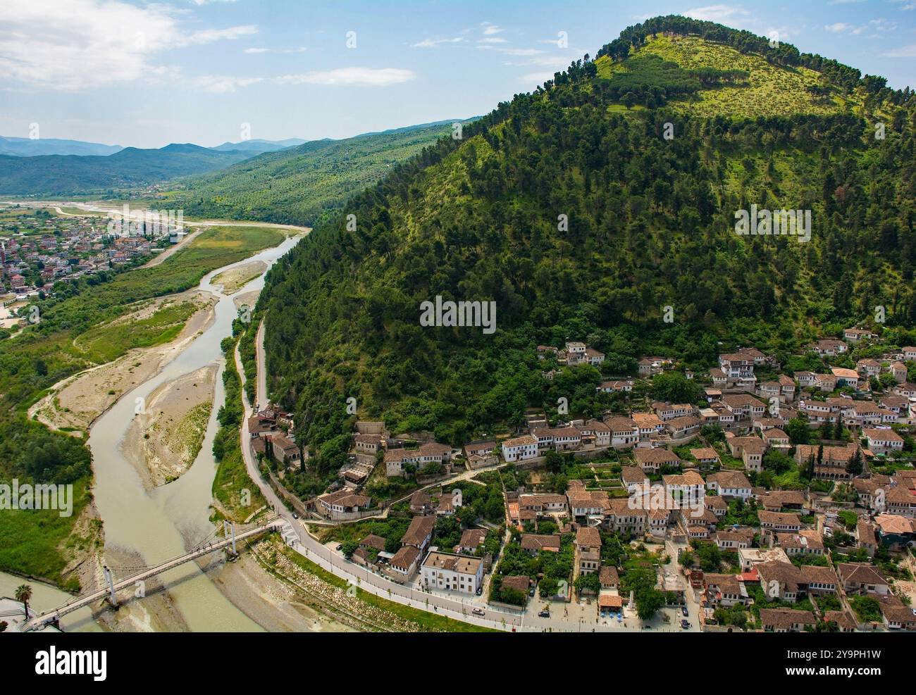 The Gorica quarter of Berat in Albania taken from Berat Castle. Berat ...