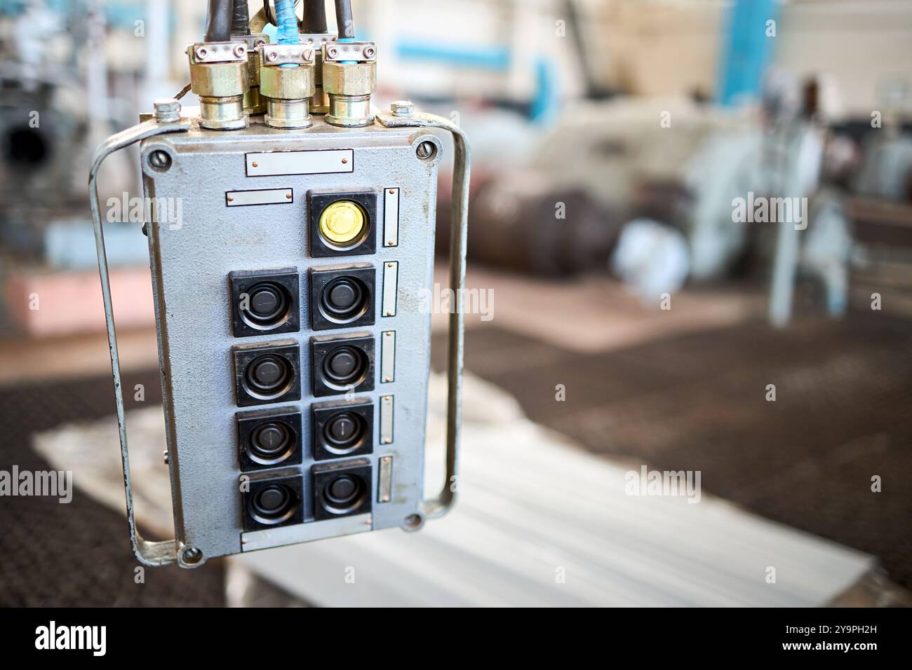 Overhead crane hand remote control panel in industrial petrochemical ...