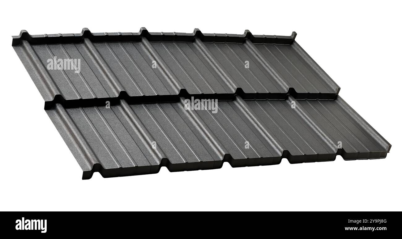 Lightweight black steel roofing sheet isolated on white background ...