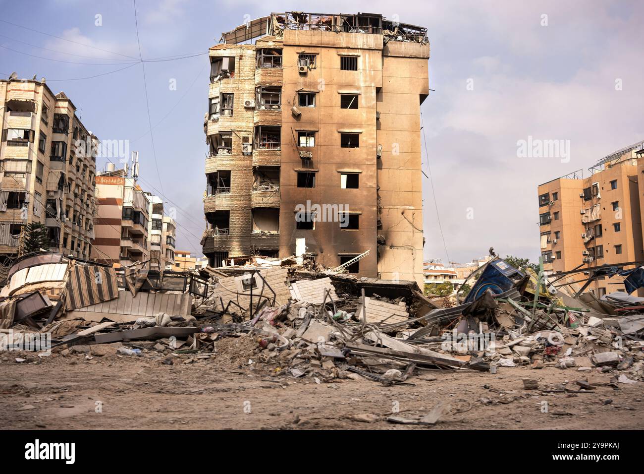 Dahiye, Lebanon. 10th Oct, 2024. The ruins of bombed buildings by ...