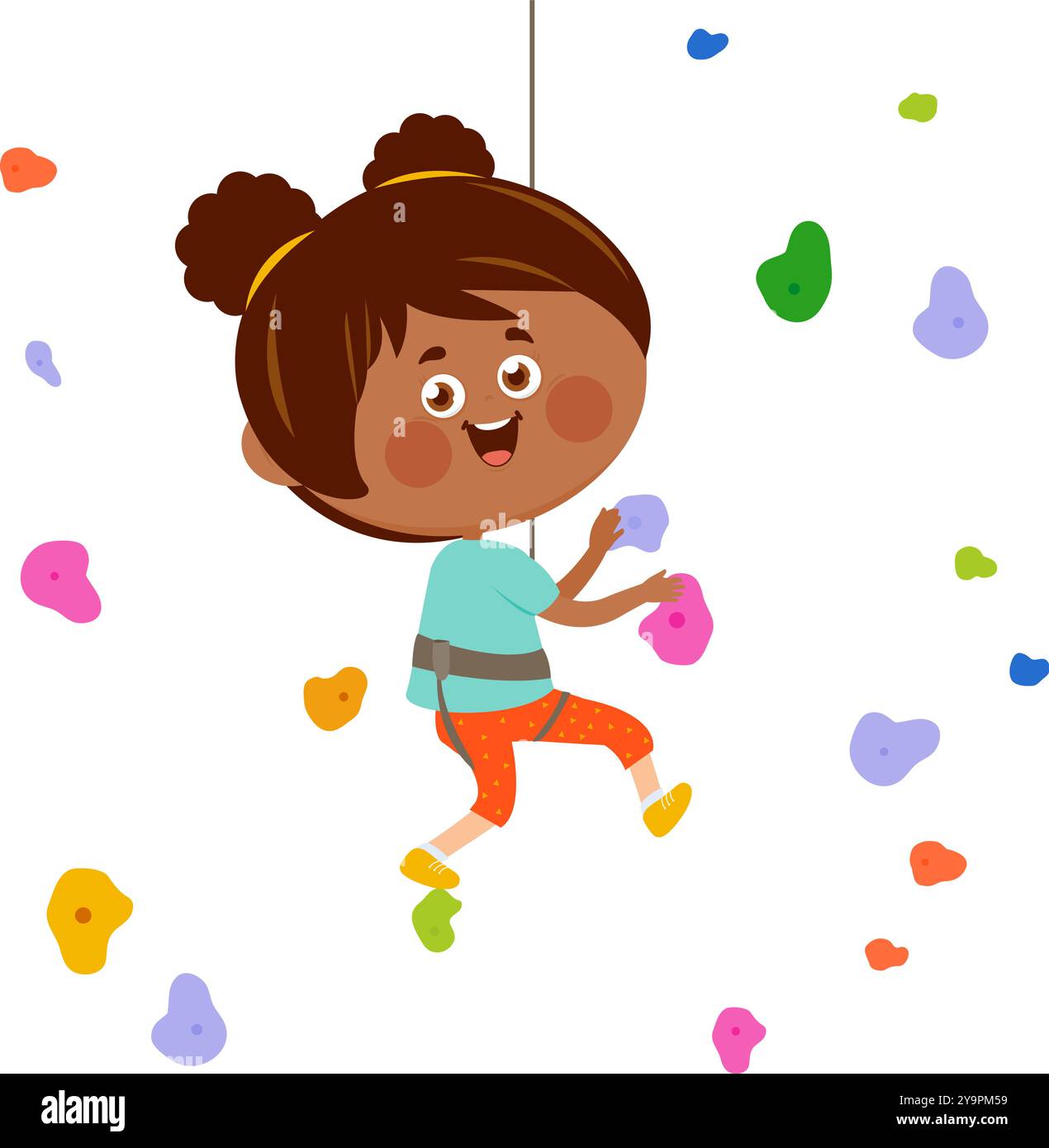 Child climbing bouldering rock wall at the sports training gym. Kid ...