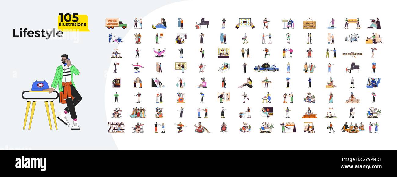 Everyday moments cartoon flat illustrations mega bundle Stock Vector ...