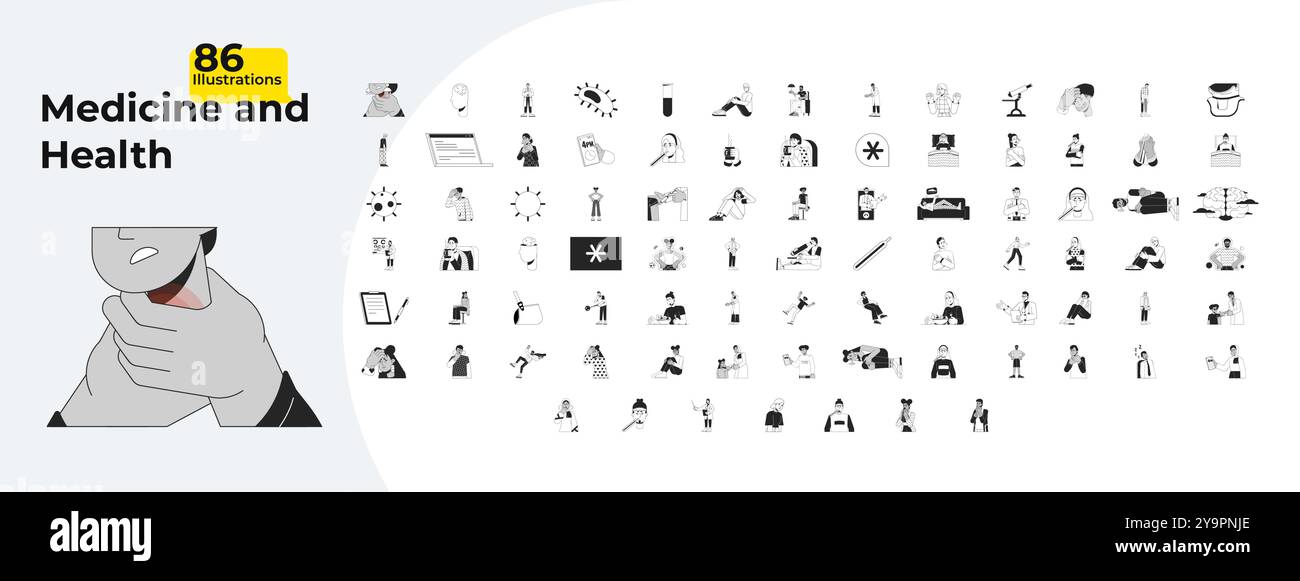 Medicine and health outline illustrations mega bundle Stock Vector ...