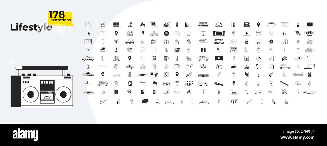 Lifestyle objects outline illustrations mega bundle Stock Vector Image ...