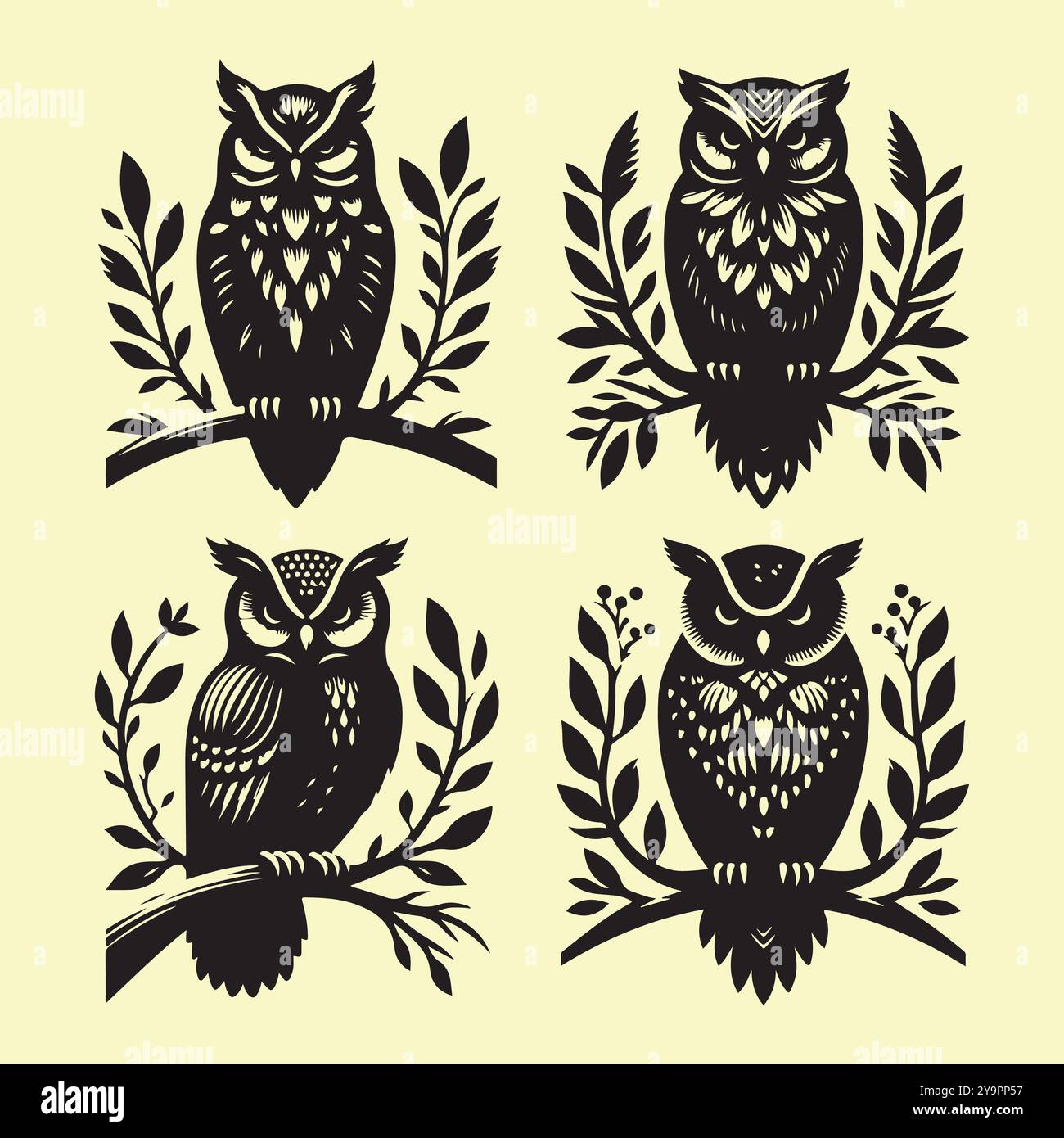 Silhouette set of owl Stock Vector Image & Art - Alamy