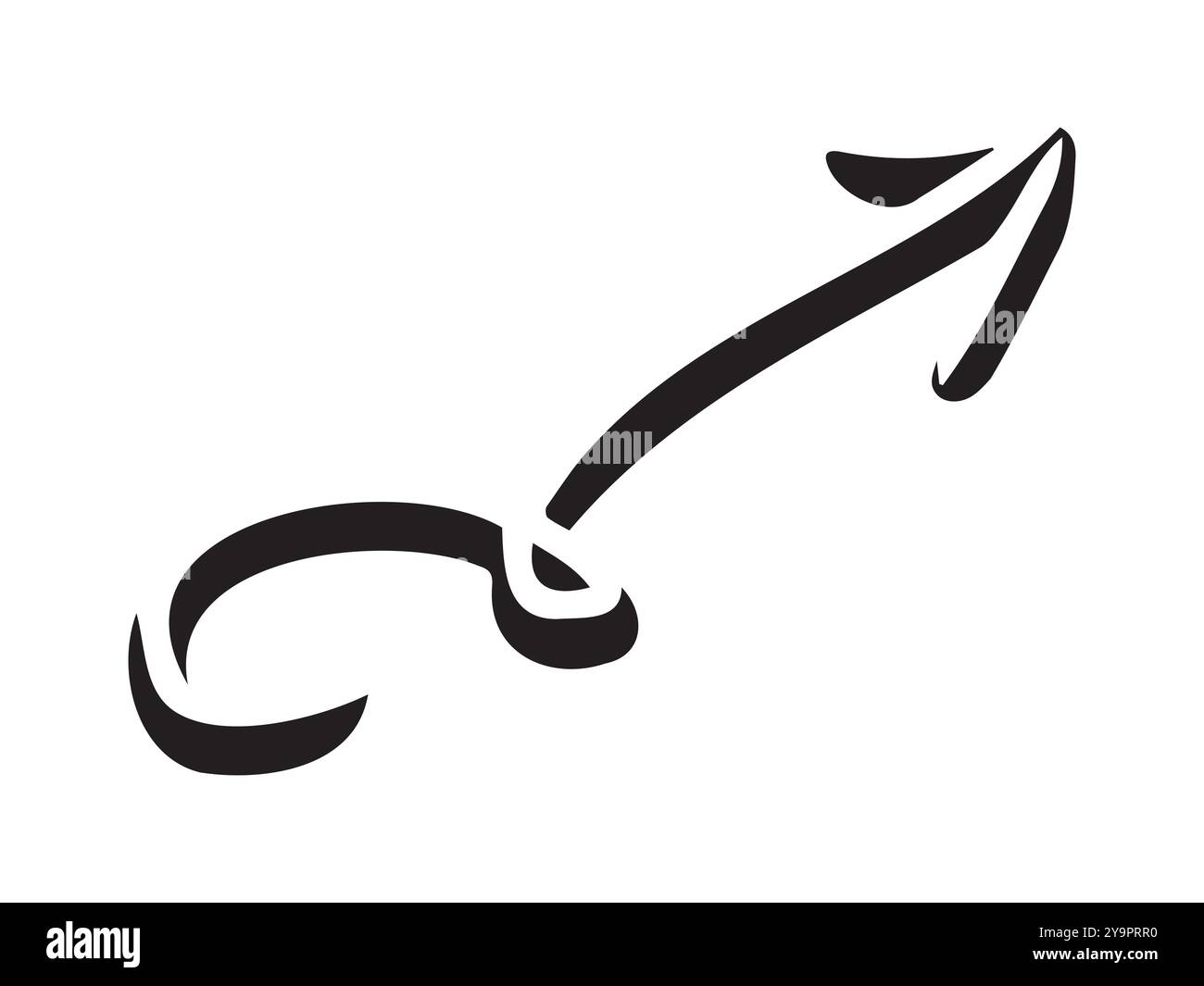 Hand-drawn curved volumetric black arrow isolated on a white background ...