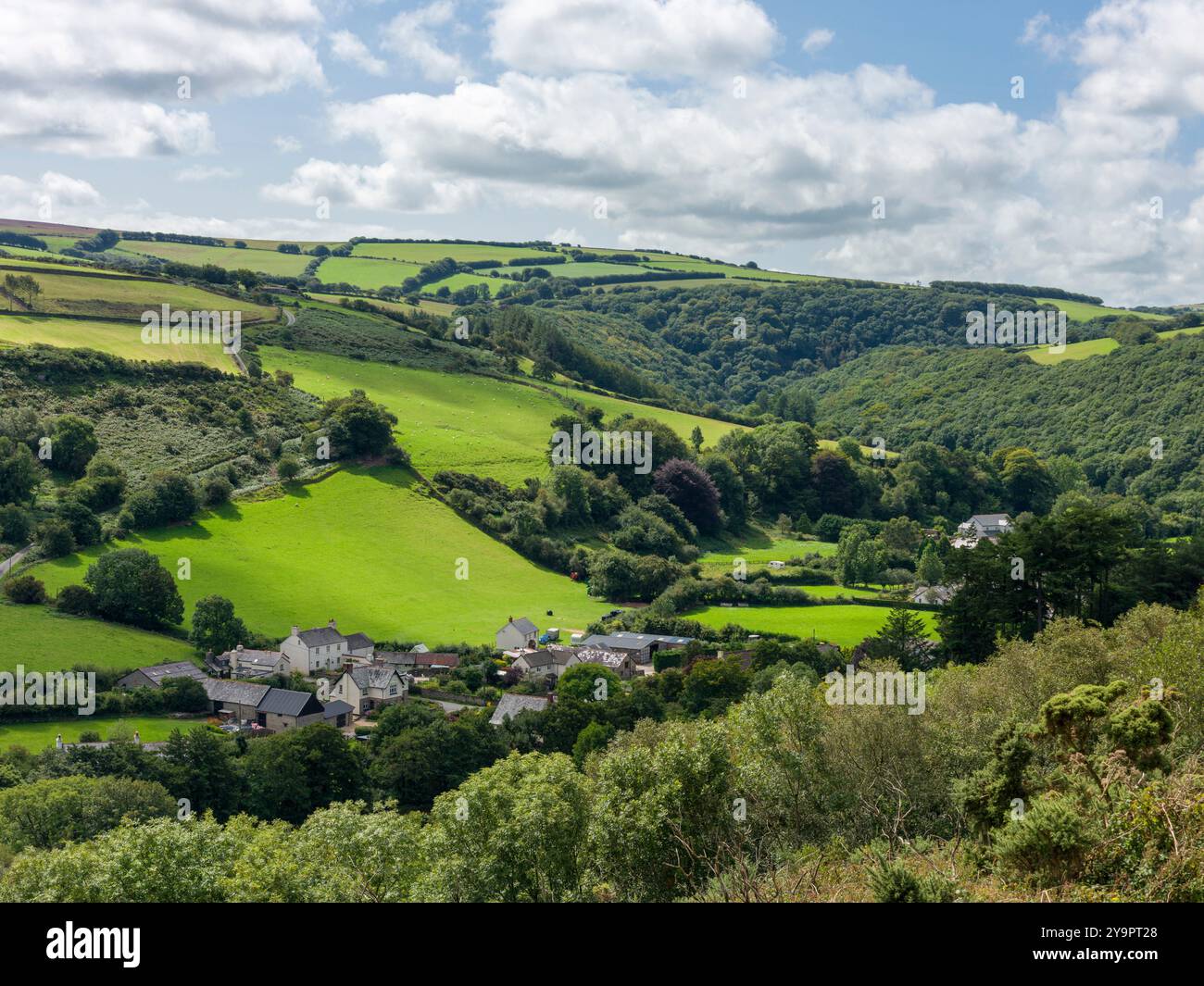 The hamlet of Leeford in Brendon Valleyfrom the Coleridge Way, Exmoor ...