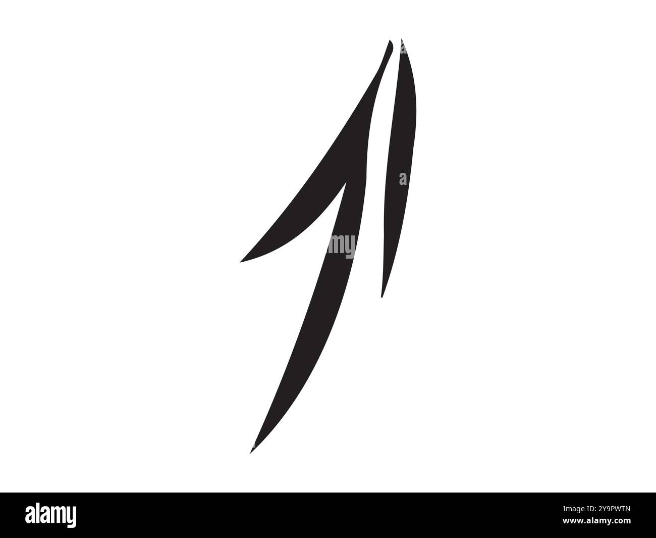 Hand-drawn straight volumetric black arrow isolated on a white ...
