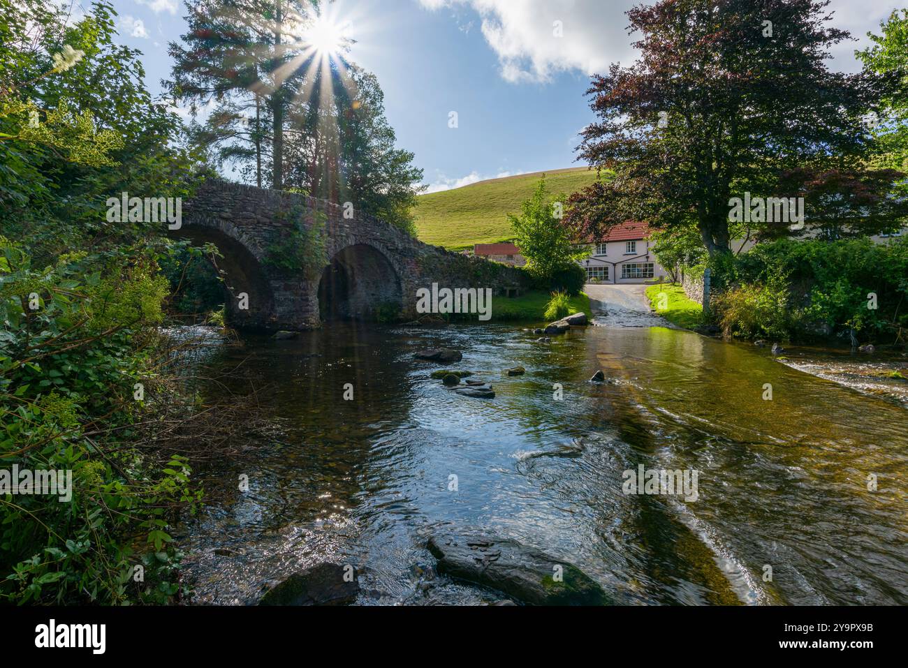 Malmsmead Bridge and ford over Badgworthy Water in the hamlet of ...